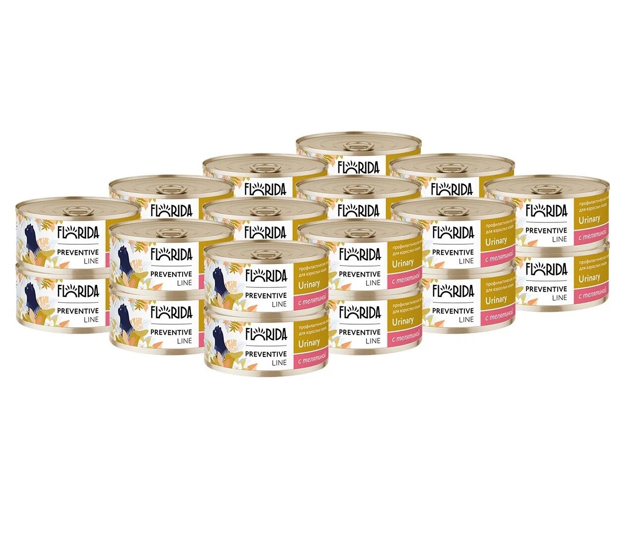 Консервы Florida Preventive Line Urinary для кошек для профилактики мочекаменной болезни Телятина, упаковка 24 шт х 100 г