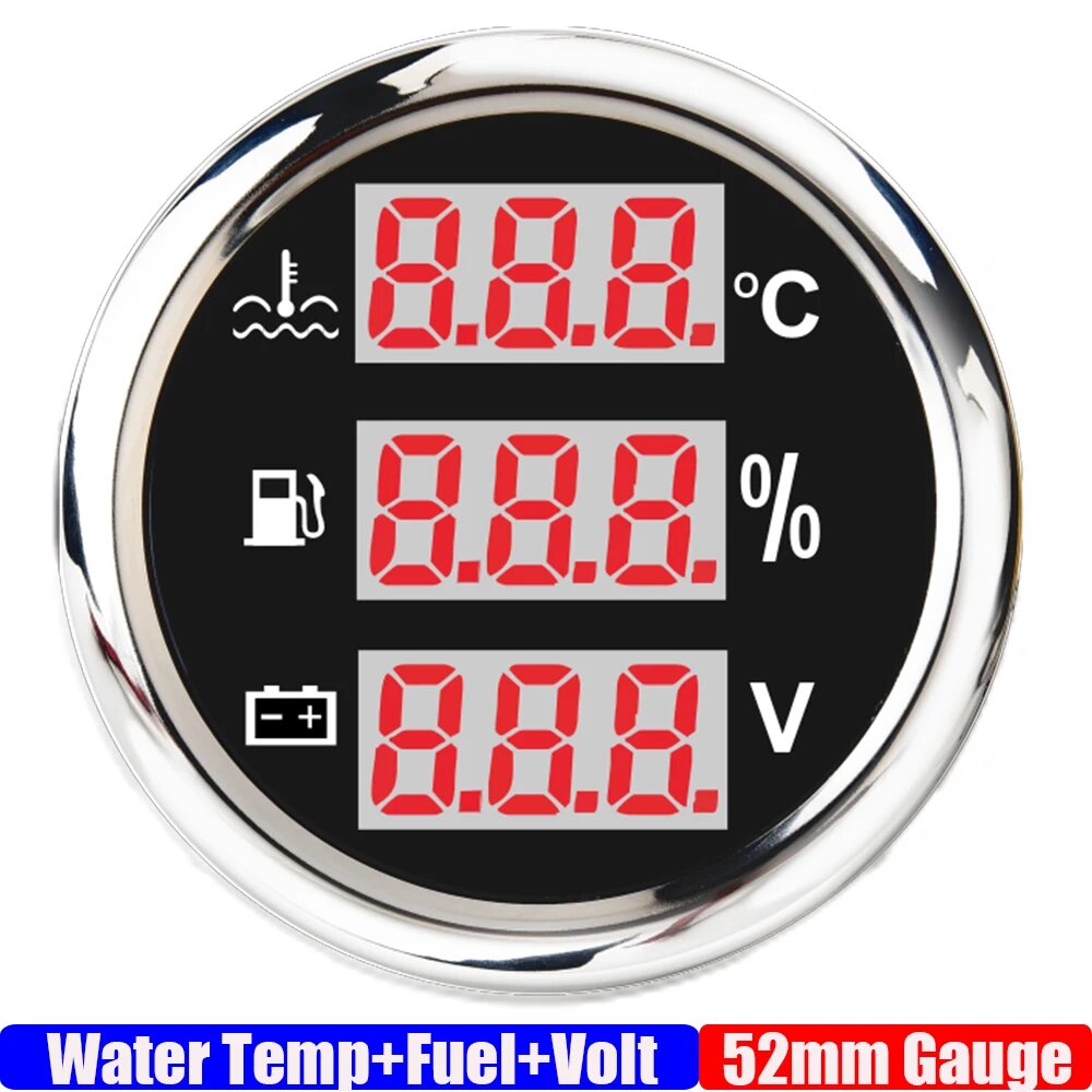 Цифровой датчик 52 мм, многофункциональный датчик температуры воды + уровень топлива + вольтметр BS