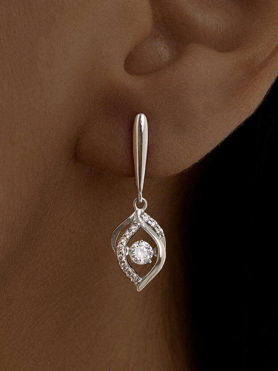 Серьги с подвесками, серебро, 925 проба, родирование, фианит