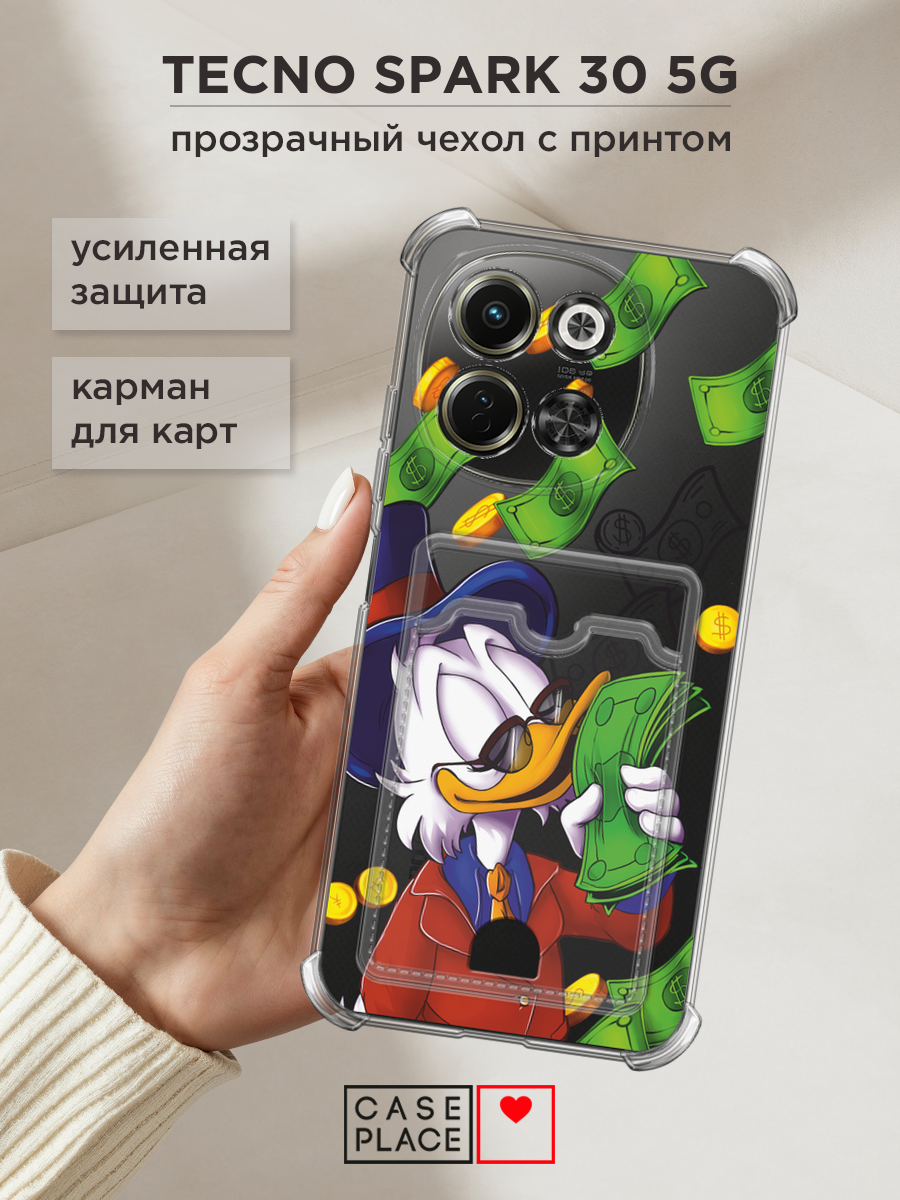 Чехол на Tecno Spark 30 5G (Текно Спарк 30 5G) с картой и принтом Скрудж Макдак