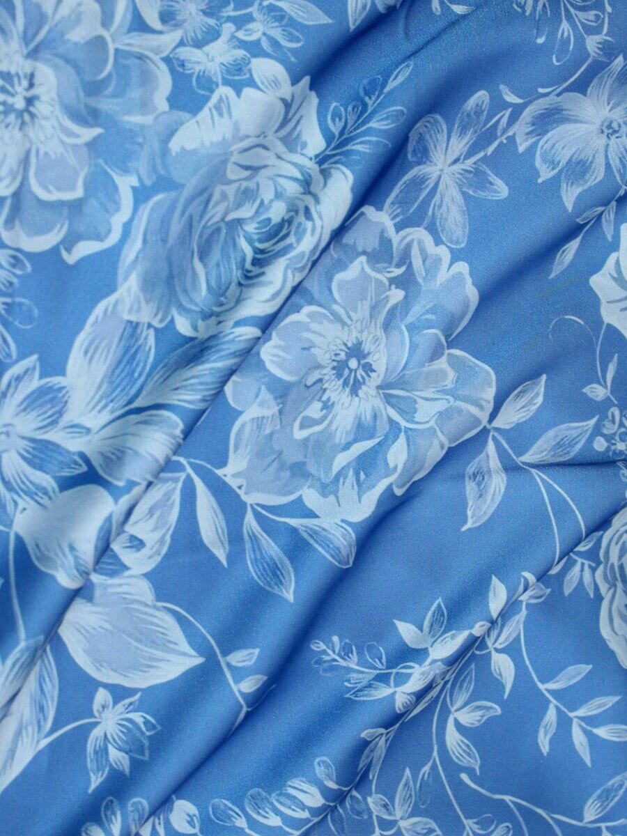 Шёлк ткань 1м, принт стрейч цветы