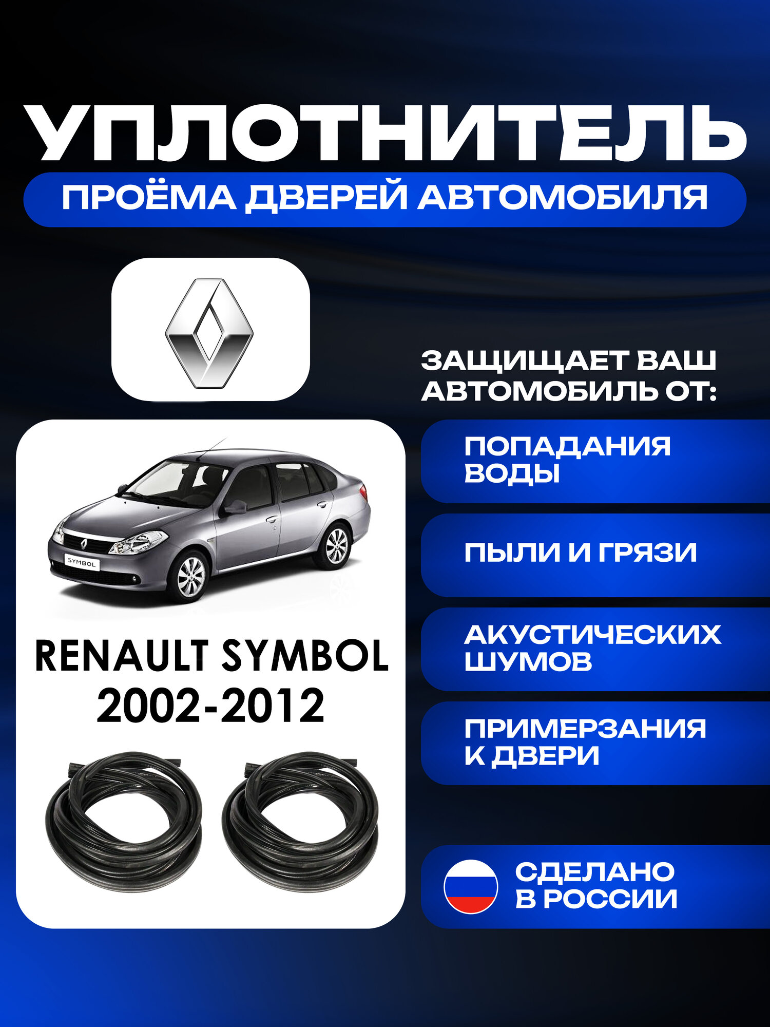 Уплотнитель (резинка) проёма передней двери (2 ШТ.) Renault Symbol (2002-2012) / Рено Символ / Симбол