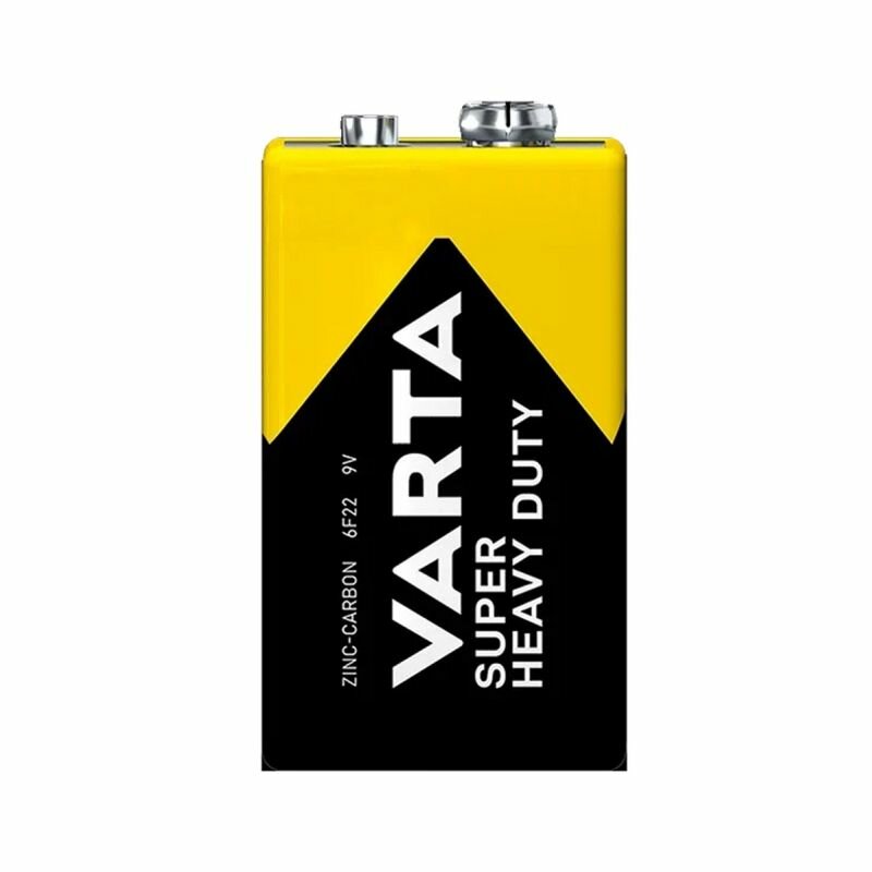 Батарейка ABs VARTA 6F22 "SUPERLIFE", угольно-цинковый тип, Heavy Duty, черная, желтая