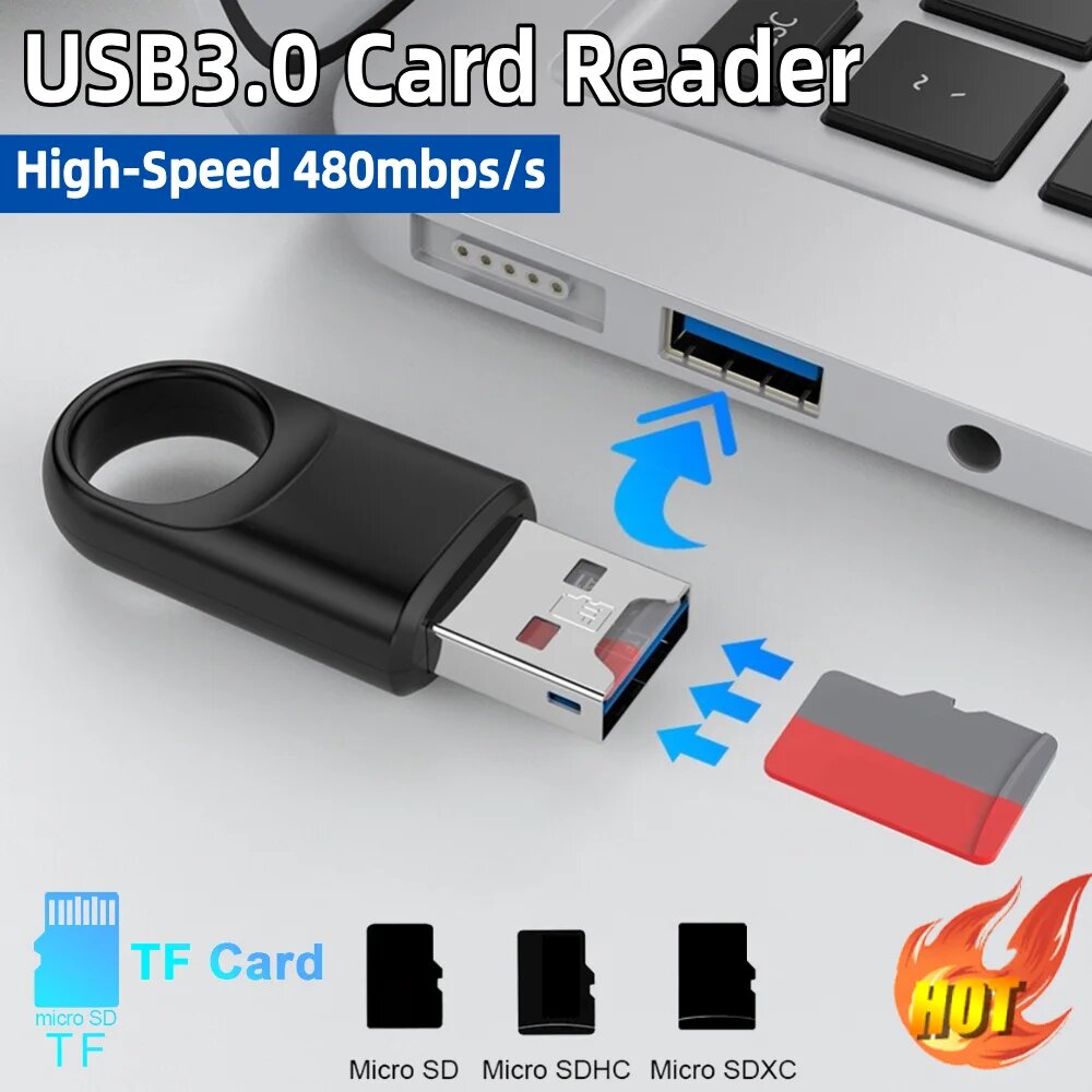 Micro SD TF Card Reader USB 3.0 Высокоскоростной 480 Мбит/с USB 3.0 адаптер для чтения карт памяти для ПК/ноутбука/телефона/рекордера вождения