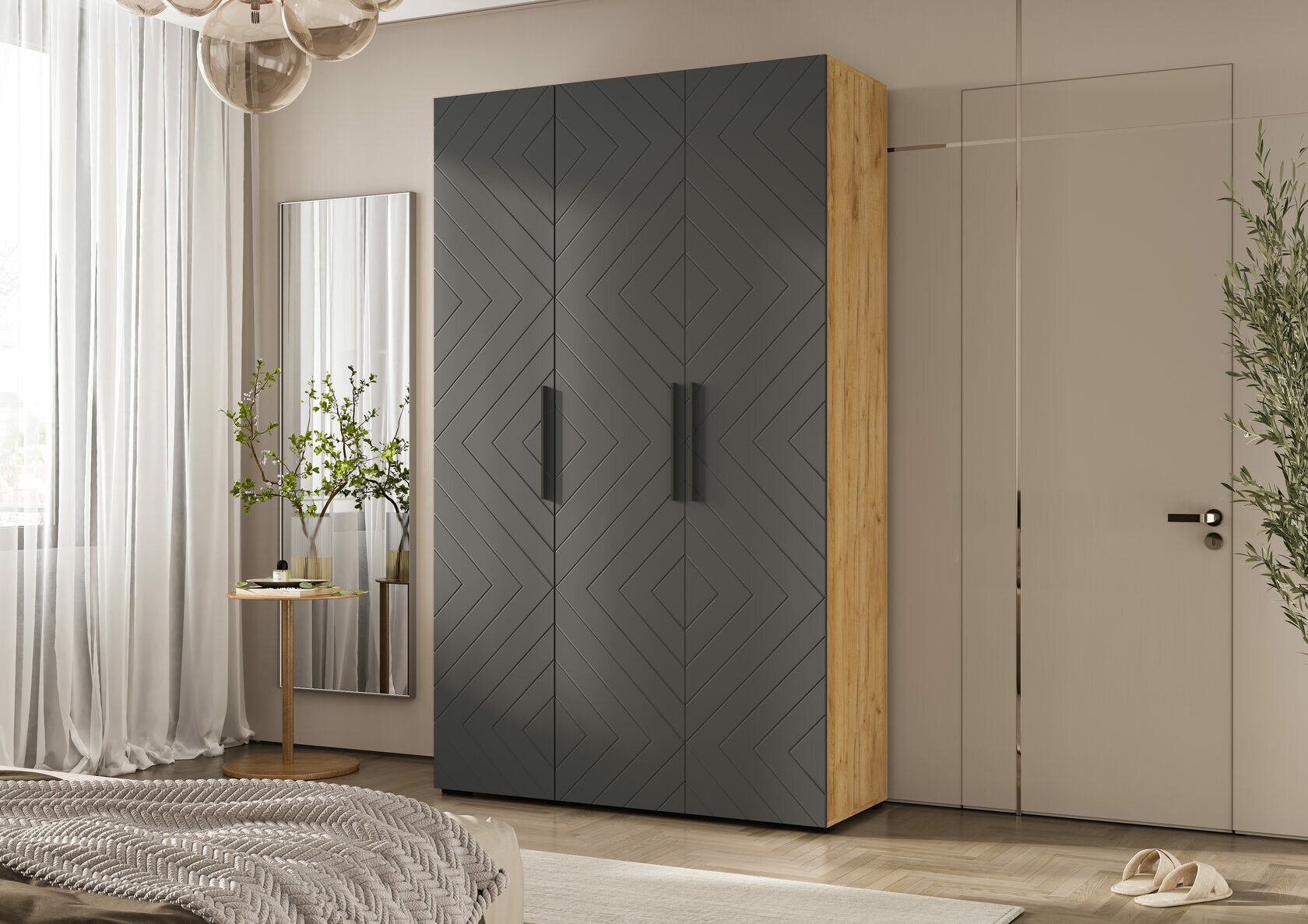 Шкаф Миф Флэш 3-х ств. (1350) цвет Браш Графит/Дуб крафт размер 1350х2236х506мм