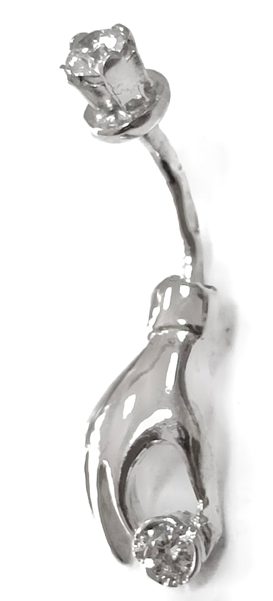 Пирсинг в пупок, серебро, 925 проба, родирование, фианит