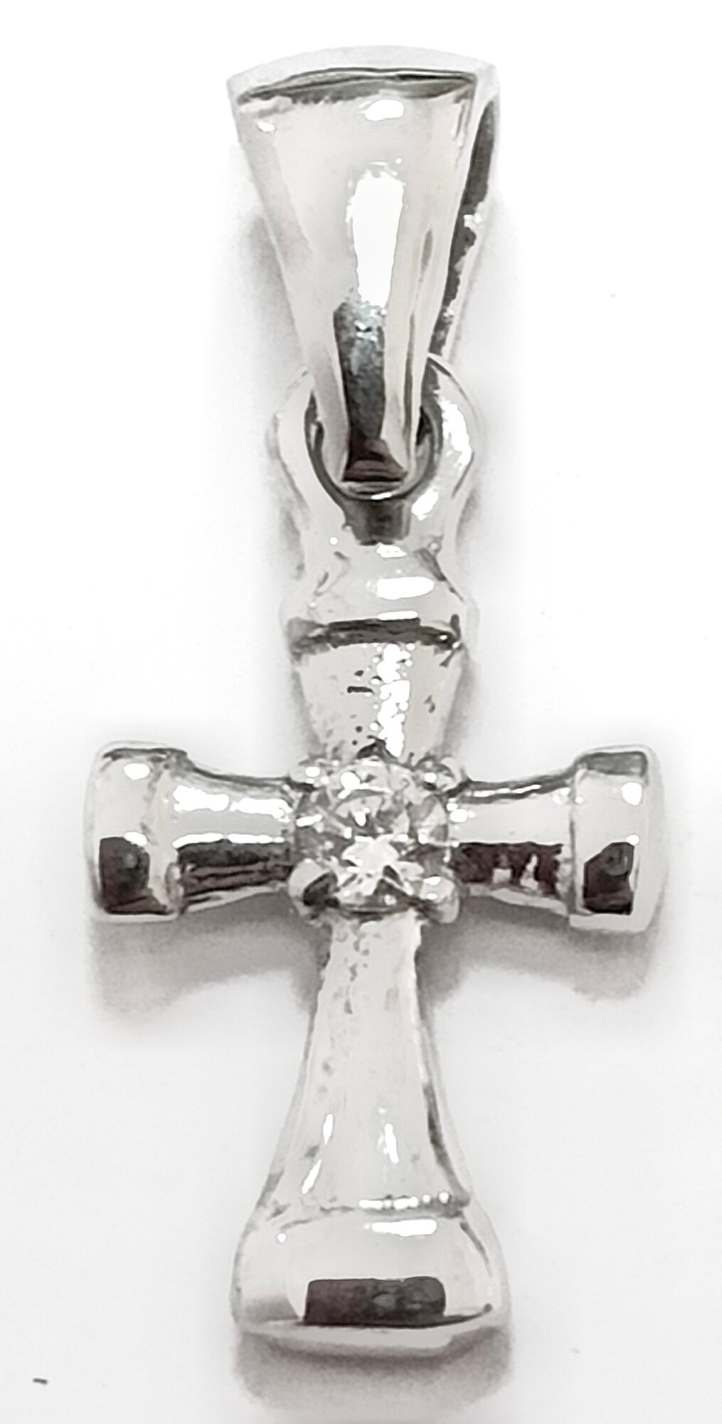 Крестик, серебро, 925 проба, родирование, фианит