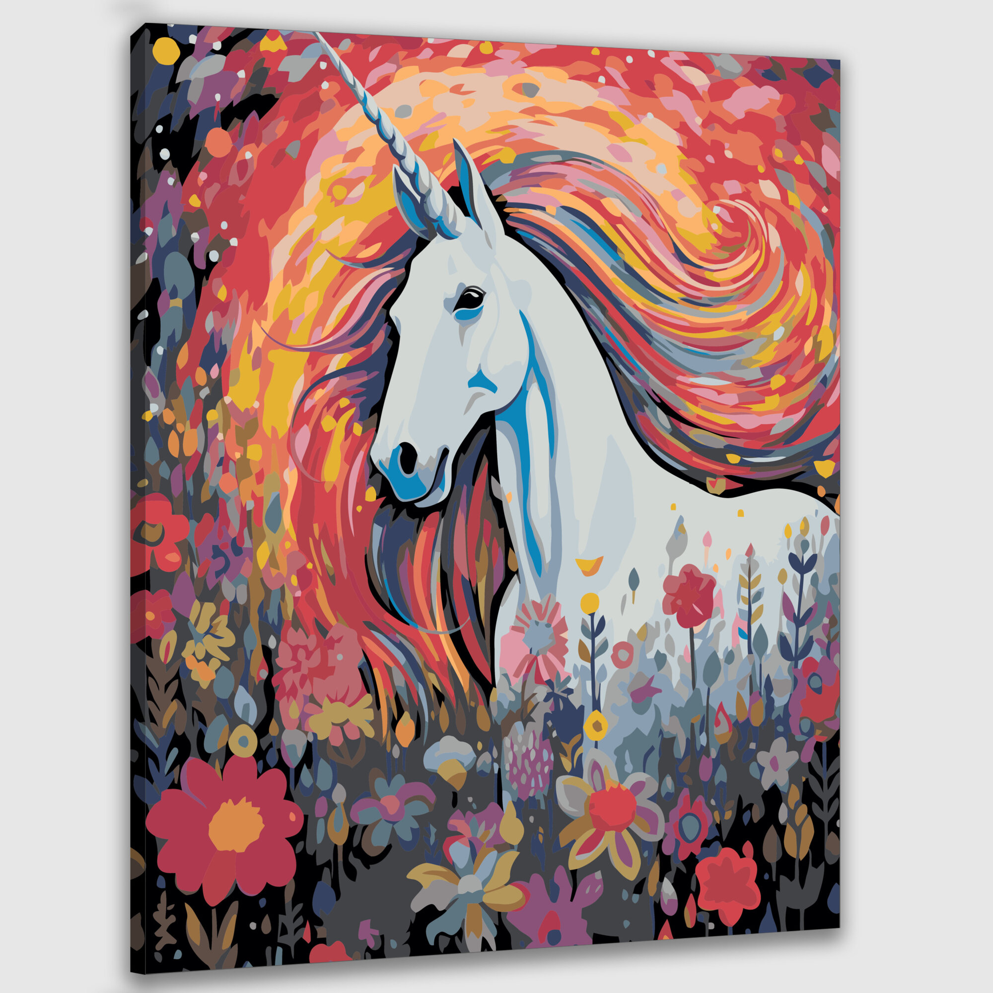 Картина по номерам 40x50 см, акриловая картина, энергичный единорог, скачущий галопом, оживленный лес, листья