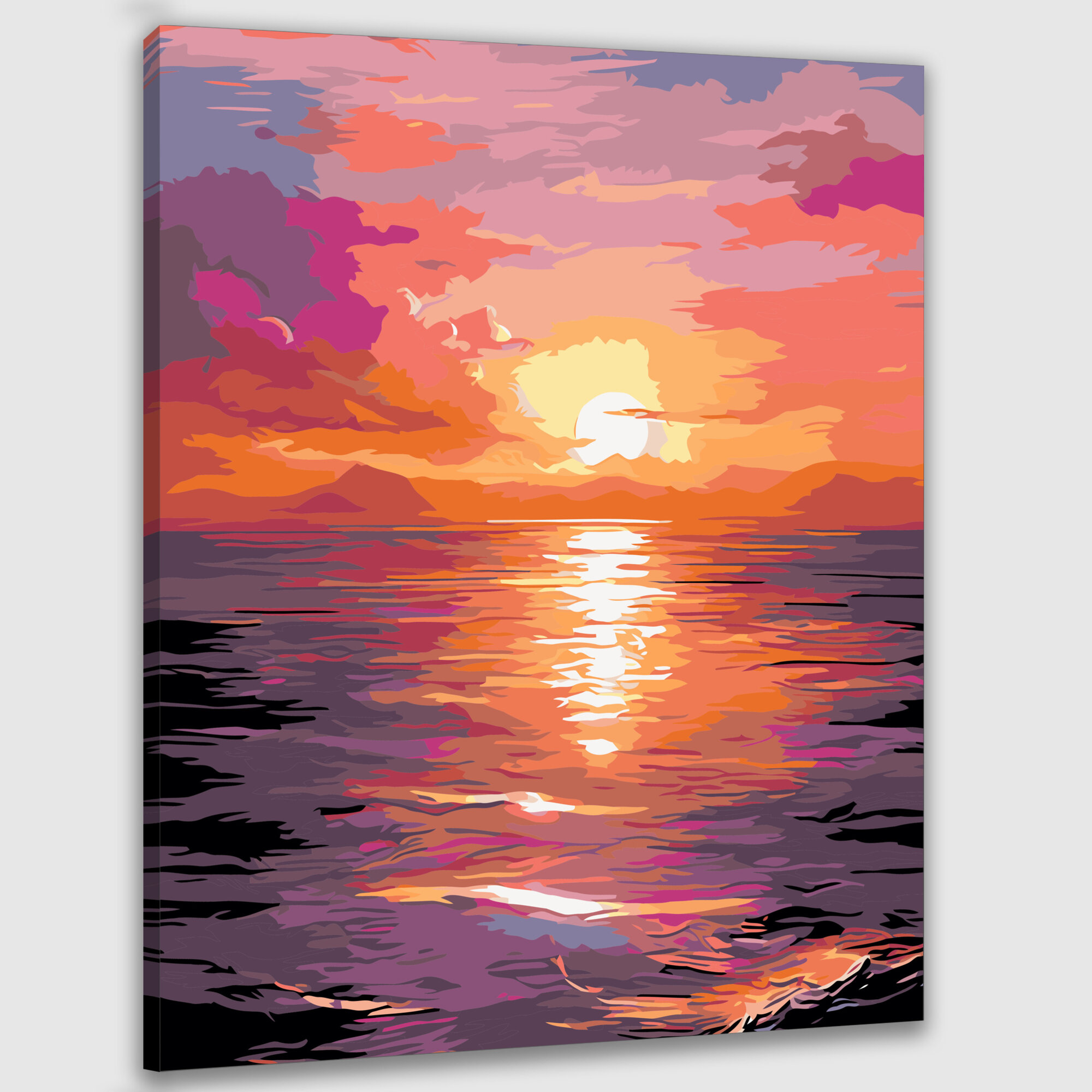 Картина по номерам 40x50 см, закат, океан, небо, солнце, горизонт, вода, отражение, красота природы, мазки, цвета