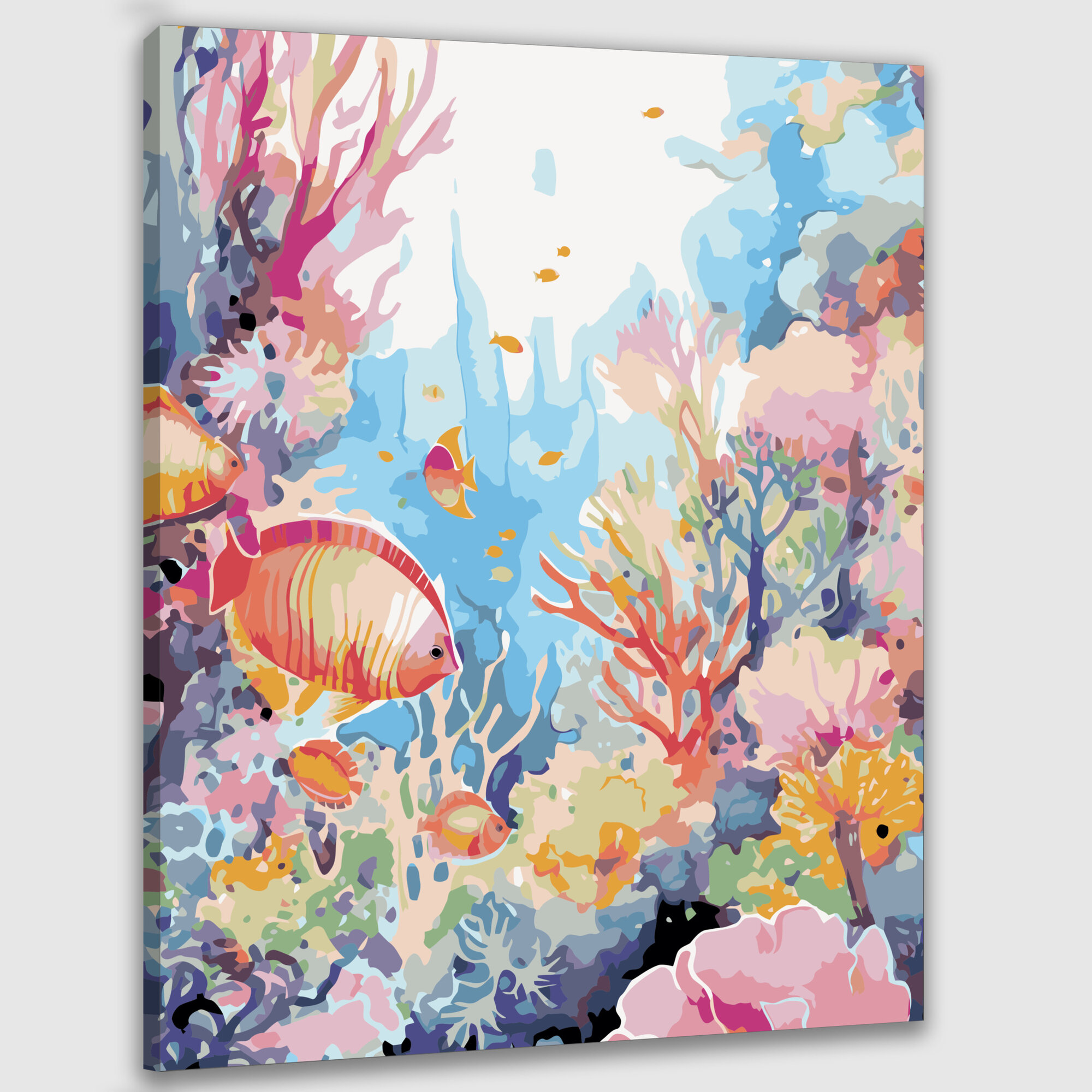 Картина по номерам 40x50 см, акварельная иллюстрация, подводный мир, коралловые рифы, экзотические рыбы, жизнь