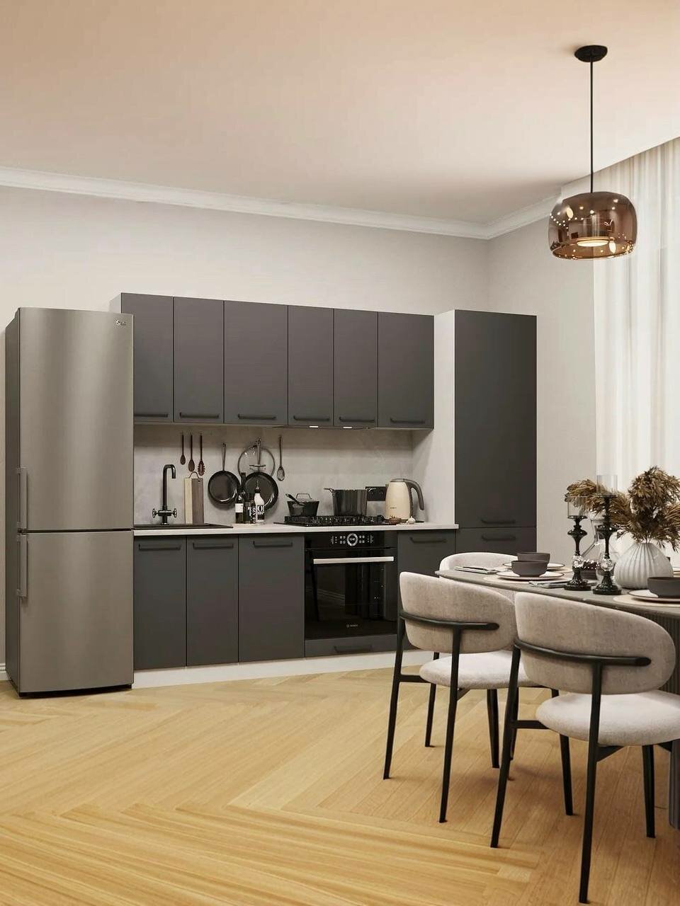 Модульная кухня прямая ЛДСП 2,6м графит со столешницей мебельный РАЙ П2.2