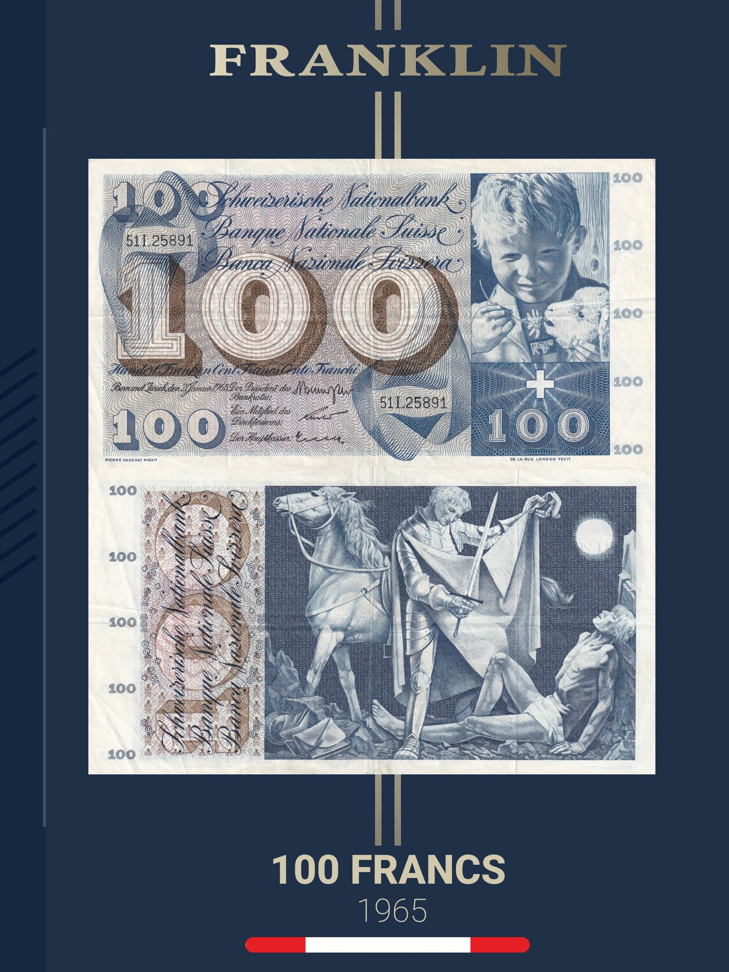 Банкнота Швейцария 100 франков 1965 год (VF) Pick 49