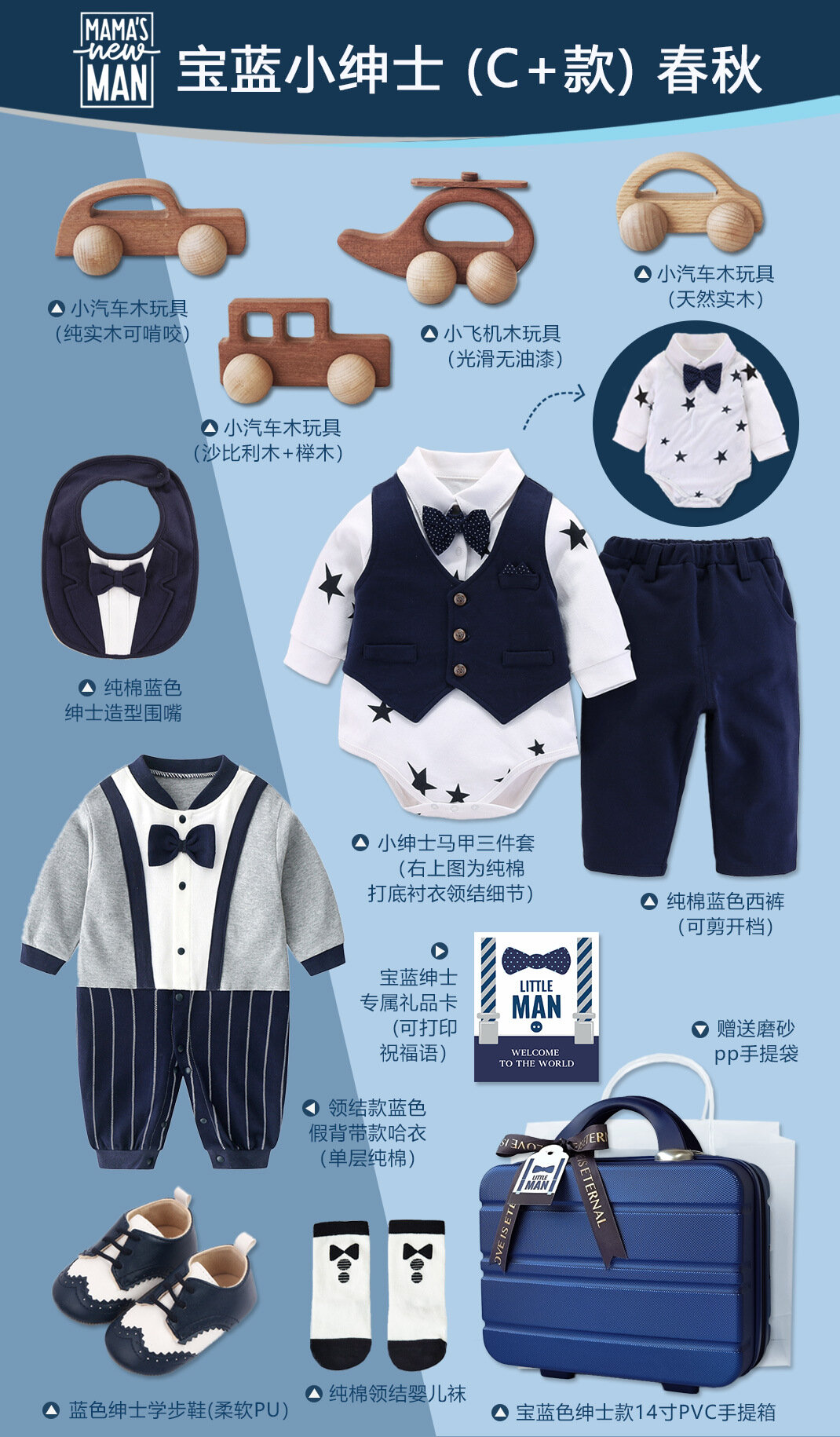 Подарочная коробка "Королевские джентльмены", для мальчиков, 4 предмета, королевский синий