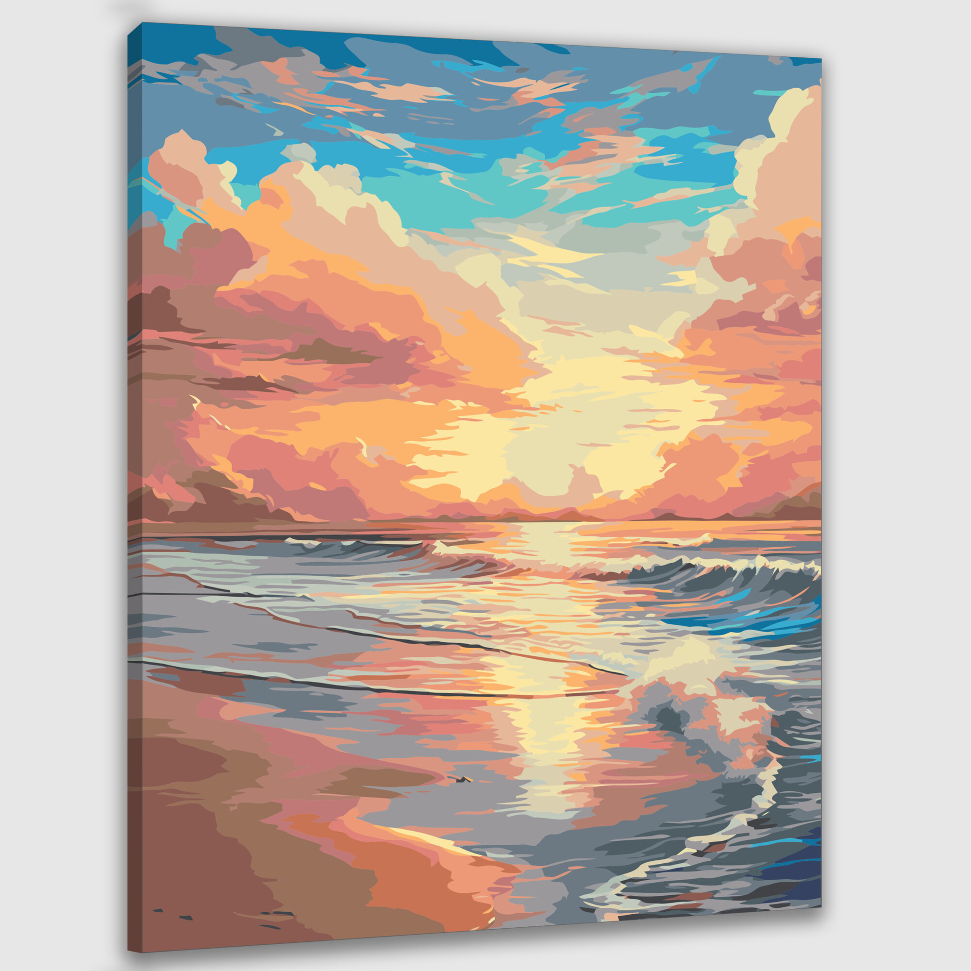 Картина по номерам 40x50 см, пляж, закат, волны, отражение, солнце, вода, бриз, океан, аромат, атмосфера, ностальгия