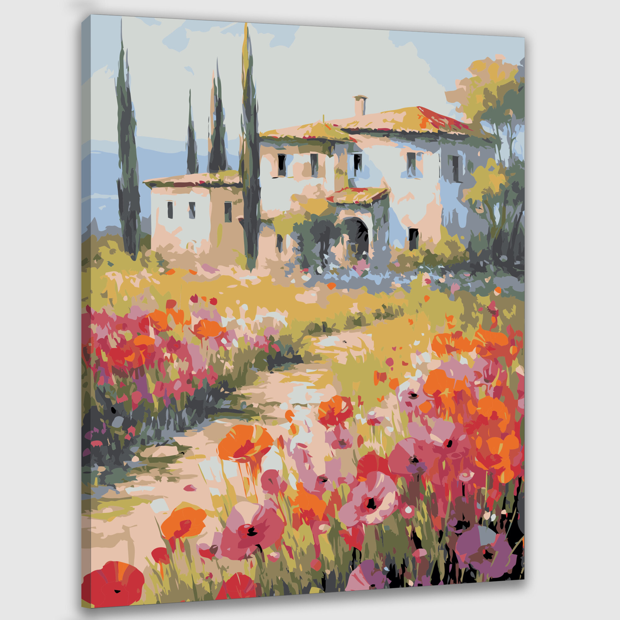 Картина по номерам 40x50 см, импрессионизм, картина маслом, безмятежная деревня, цветущие цветы, динамичная композиция