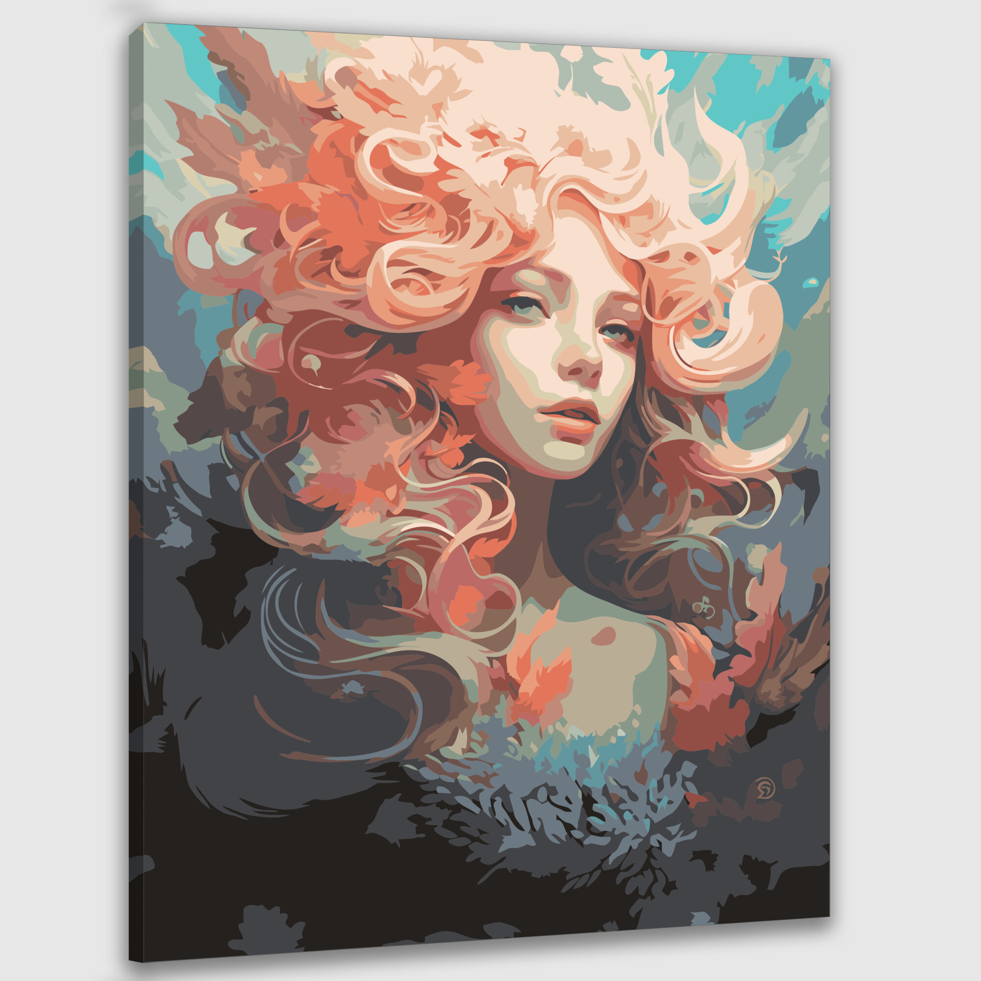 Картина по номерам 40x50 см, русалка, волосы, пастельные цвета, подводные течения, коралловые рифы, морская флора