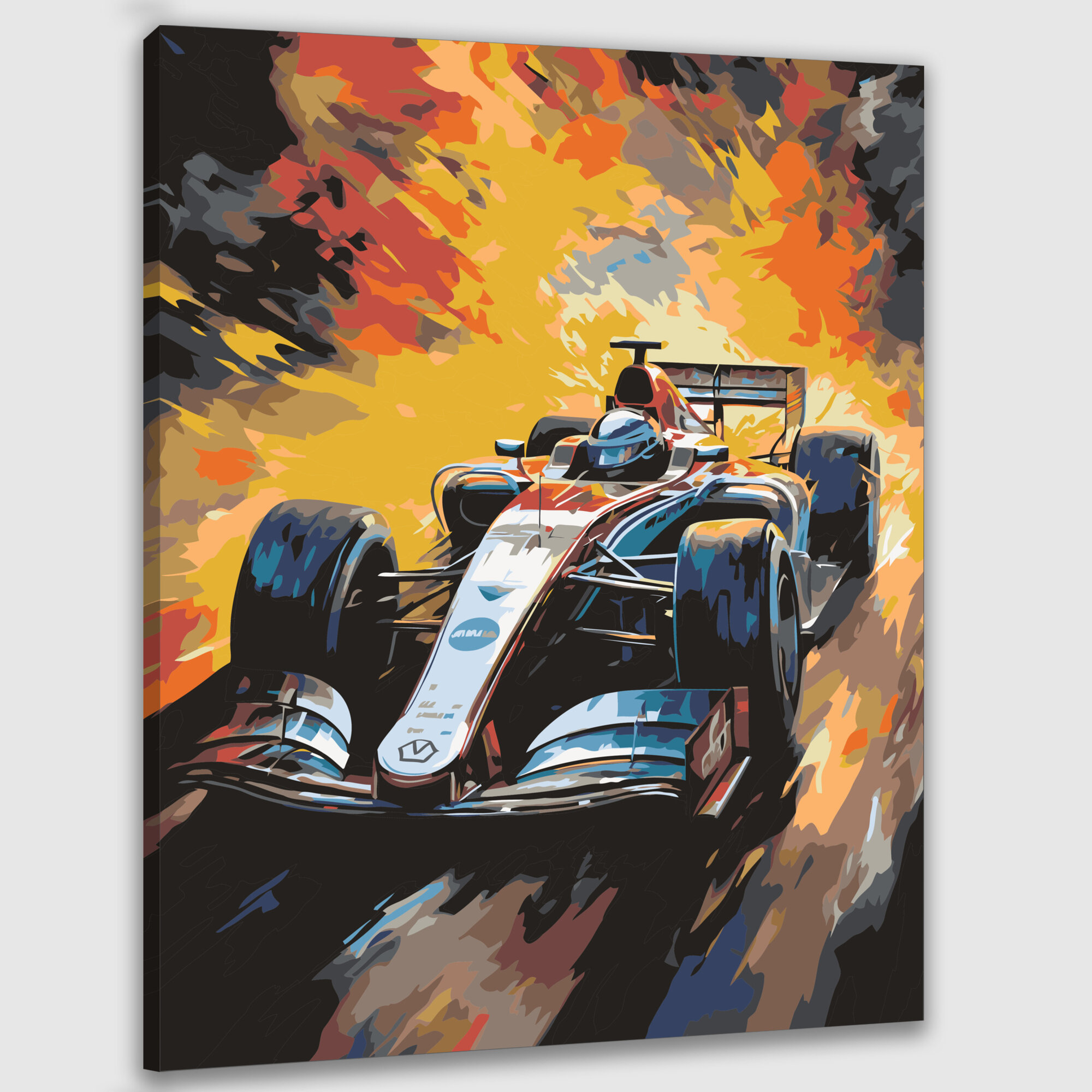 Картина по номерам 40x50 см, Формула-1, гоночный автомобиль, кривая, визжащие шины, след из жженой резины, яркие цвета