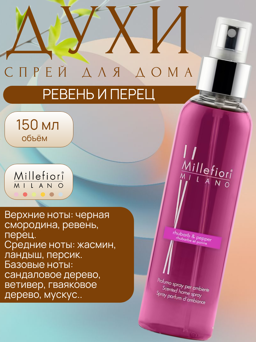 Millefiori Milano NATURAL / Духи-спрей для дома 150 мл. Ревень и перец / Rhubarb & pepper