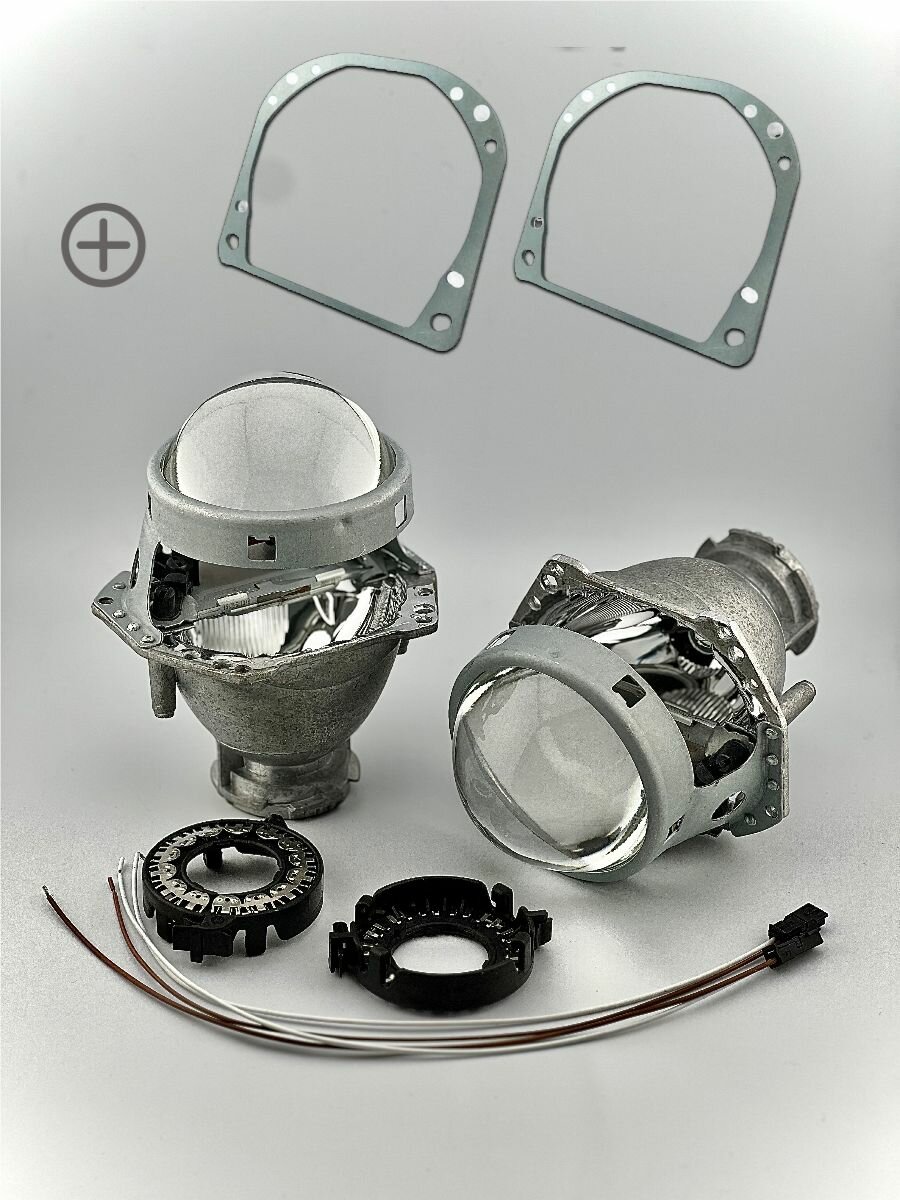 Би-Ксенон линзы тип HELLA 3R для Mitsubishi Pajero Sport 3 2015-2021 (линзы+рамки) ближнего и дальнего света в автомобильные фары / Би ксеноновые модули комплект 2шт