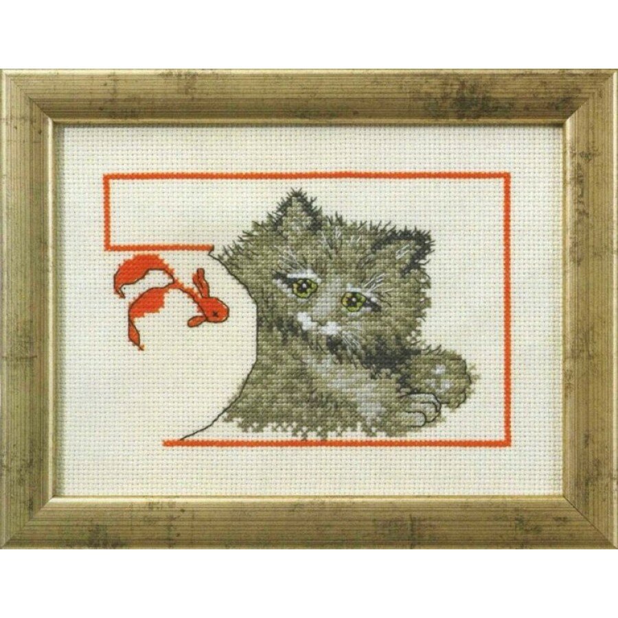 Набор для вышивания Котенок с рыбкой 15 x 20 см PERMIN 92-0143