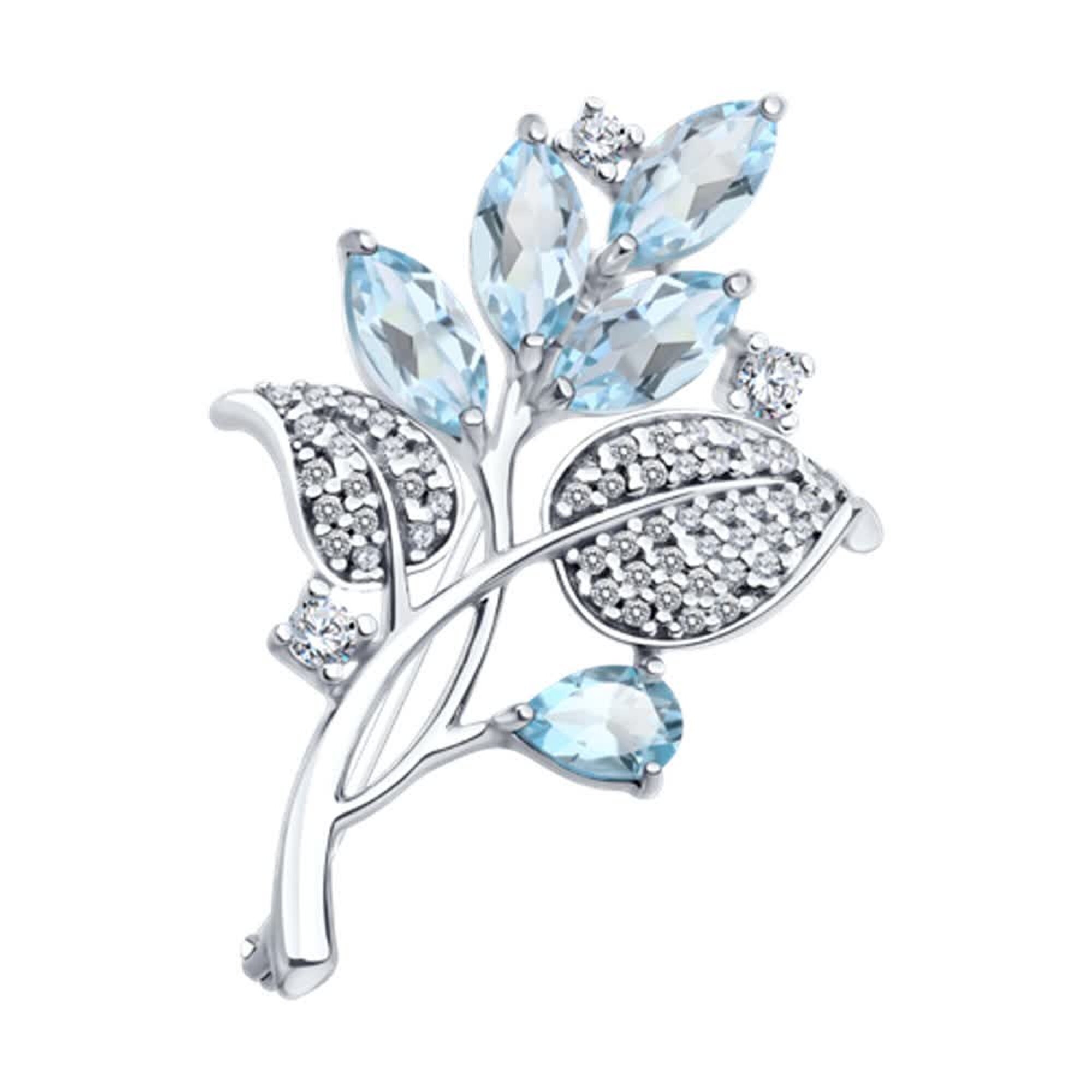 Брошь, серебро, 925 проба, родирование, топаз, фианит