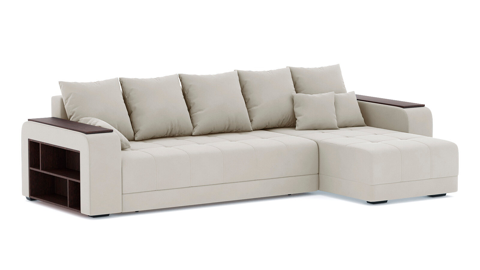 Угловой диван кровать Дубай, угол универсальный, полки в подлокотнике, велюр Зара Крим 02