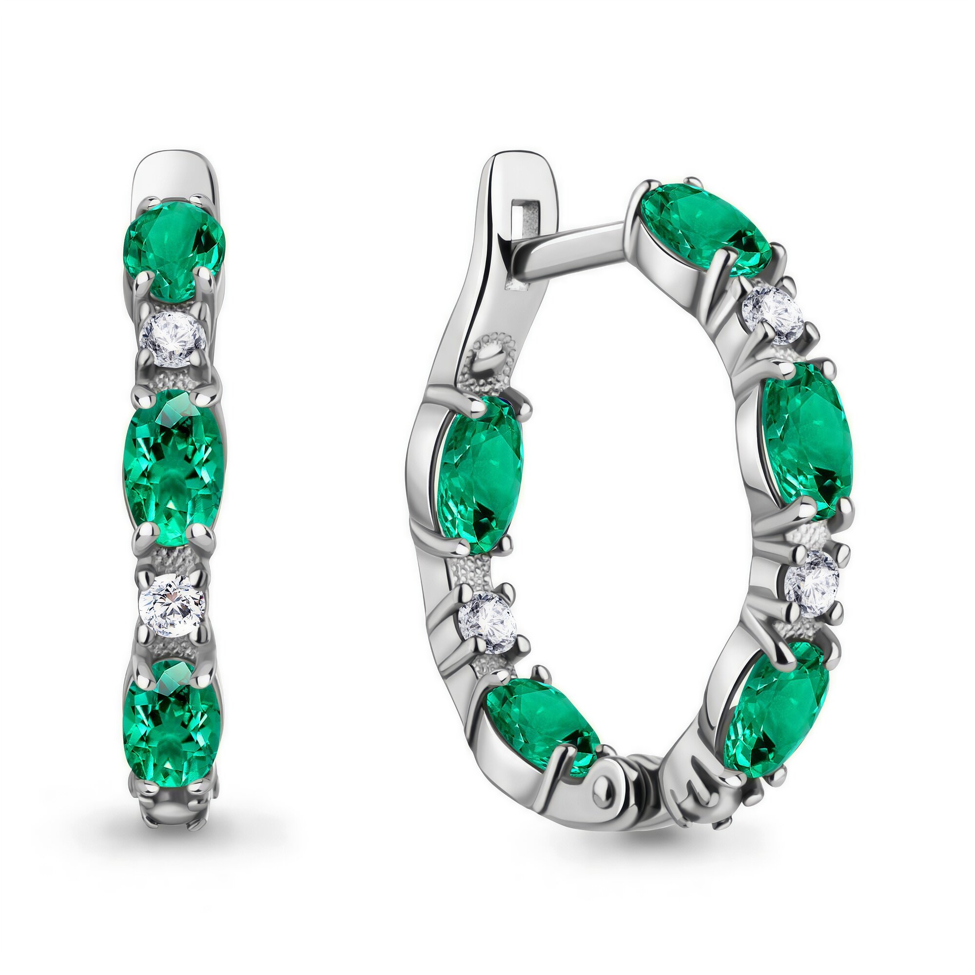 Серьги, серебро, 925 проба, родирование, изумруд синтетический, фианит