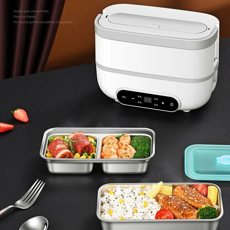 Портативный двухслойный ланч-бокс с интеллектуальным обогревом и изоляцией, с предопределенным, антисухим горшением, функцией небольшого горячего горшка, на открытом воздухе дома