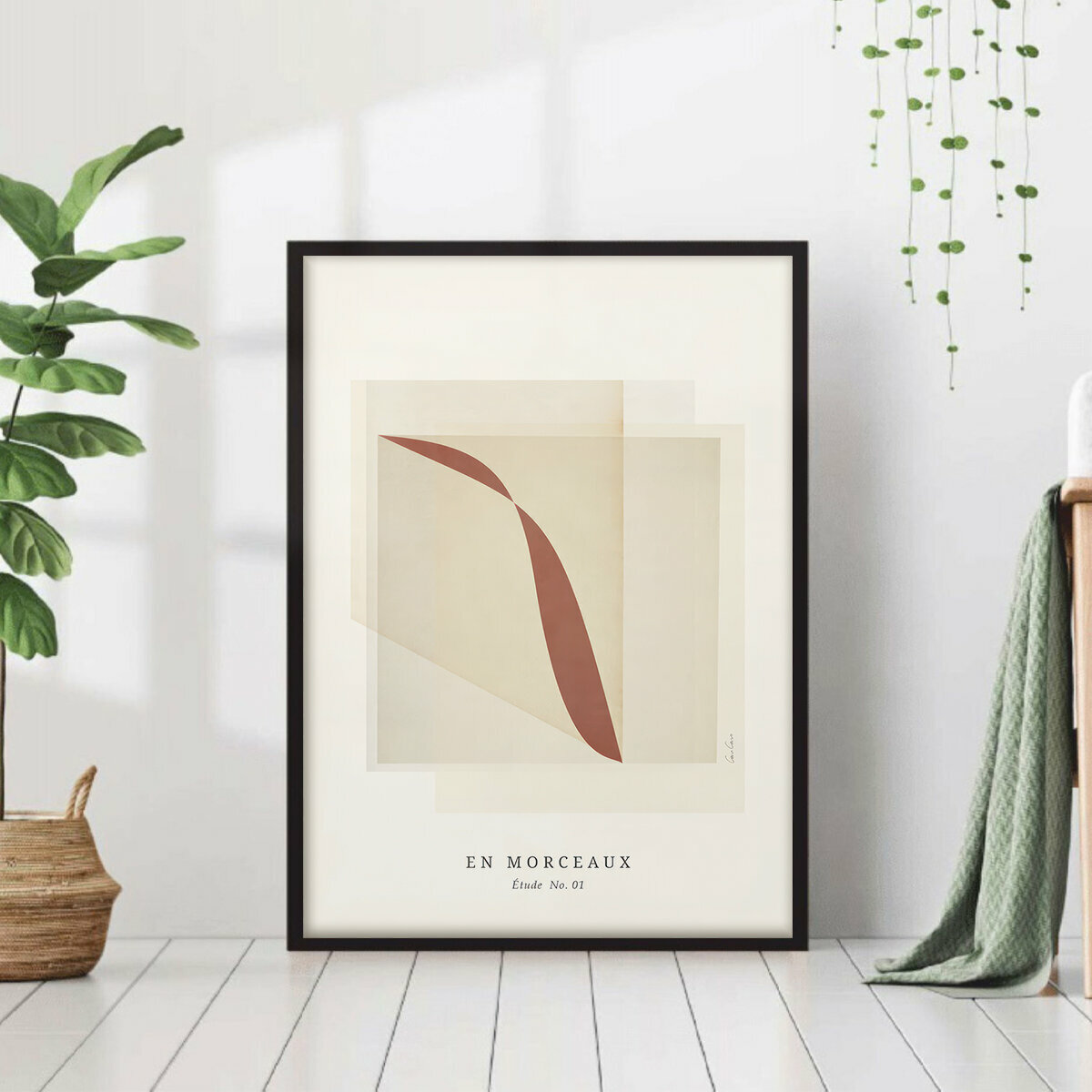 Постер "Графический дизайн на бежевом" в черной рамке 40x50 см для интерьера на стену