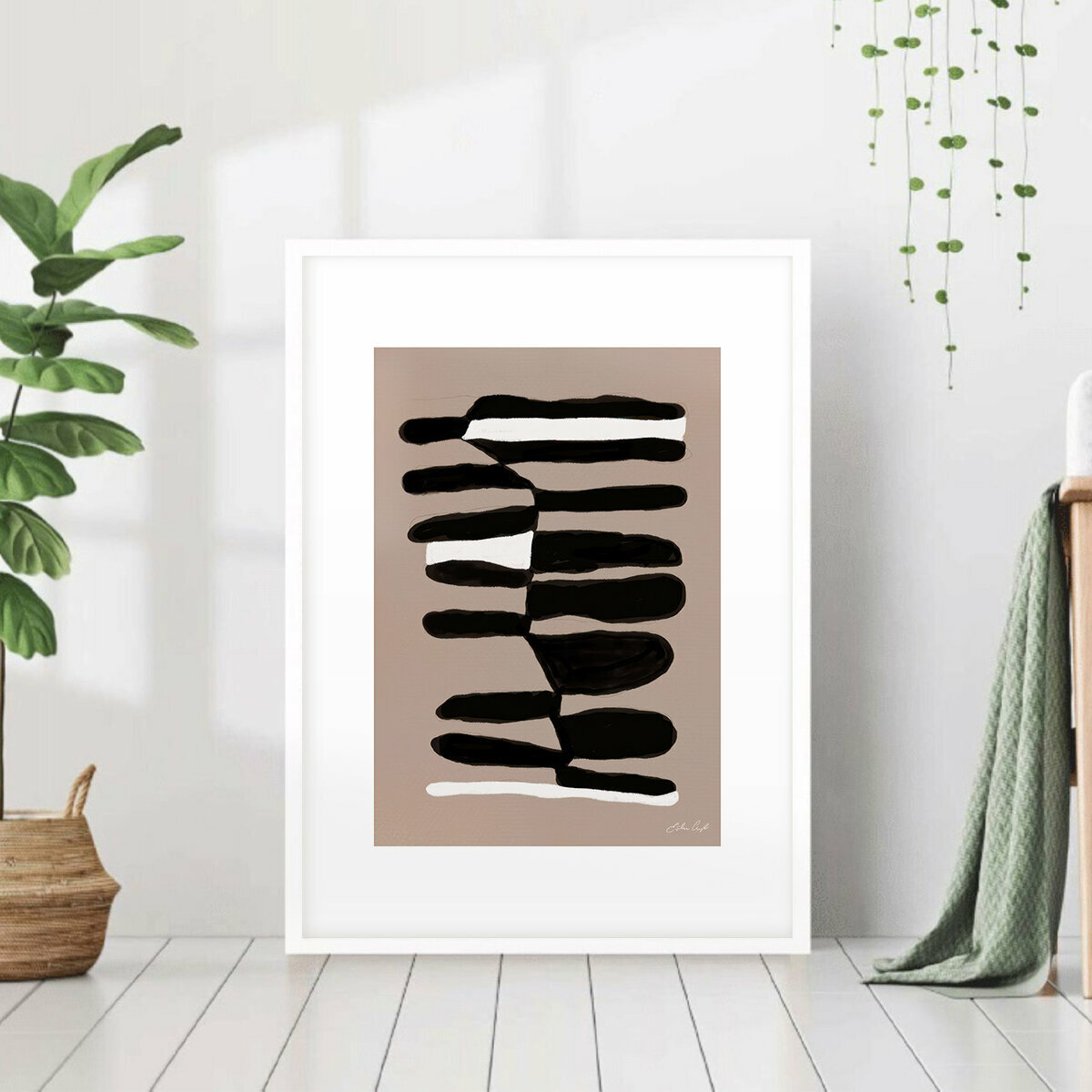 Постер "Темная абстракция линии и полосы" 40x50 в белой рамке на стену для интерьера