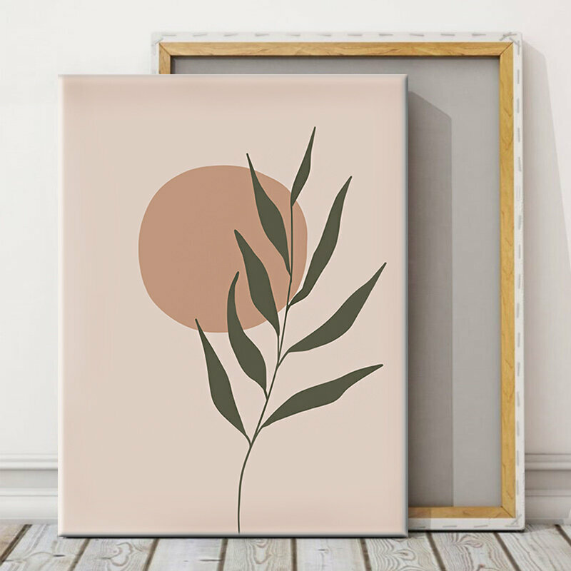Картина на холсте 40х50 см "Солнце. Растение, минимализм в стиле бохо", на стену для интерьера