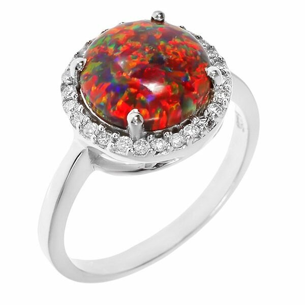 Кольцо тонкое, серебро, 925 проба, родирование, опал синтетический, фианит