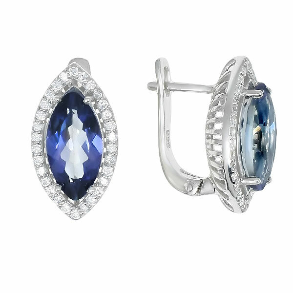 Серьги, серебро, 925 проба, родирование, фианит, кварц