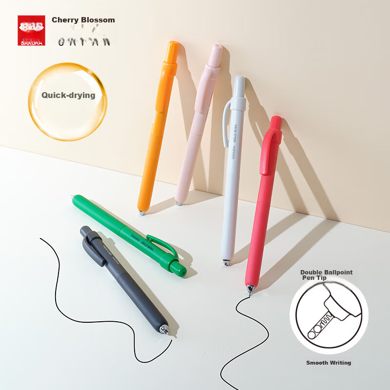 SAKURA Double Ball Quick-Drying Gel Pen, Low Center of Gravity Student Retractable Exam Pen 0.5mm, Waterproof Signature Pen, Dynamic Colorful Series