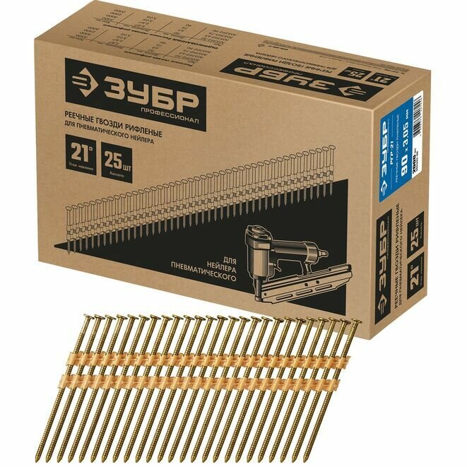 Гвозди реечные рифленые РГР-21 Профессионал, ЗУБР 2000 шт, 90 мм, 21
