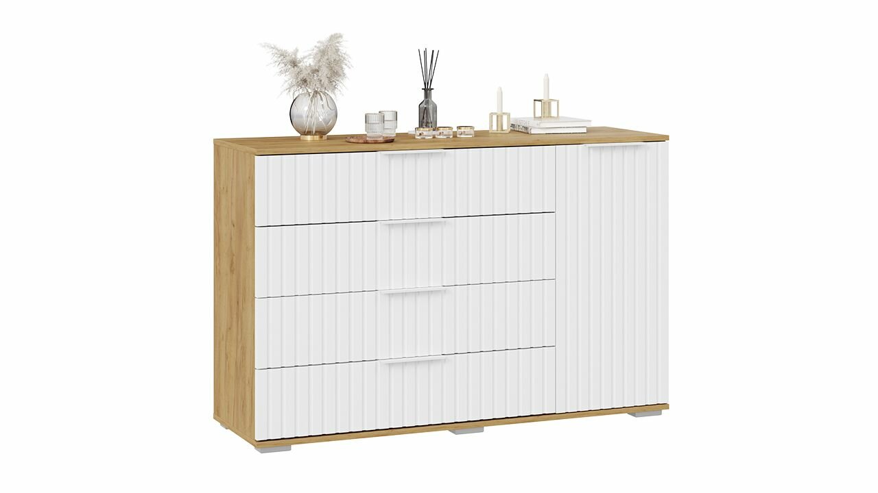 Комод комбинированный Хилтон - 402.012.000 Дуб Крафт золотой, Белый матовый