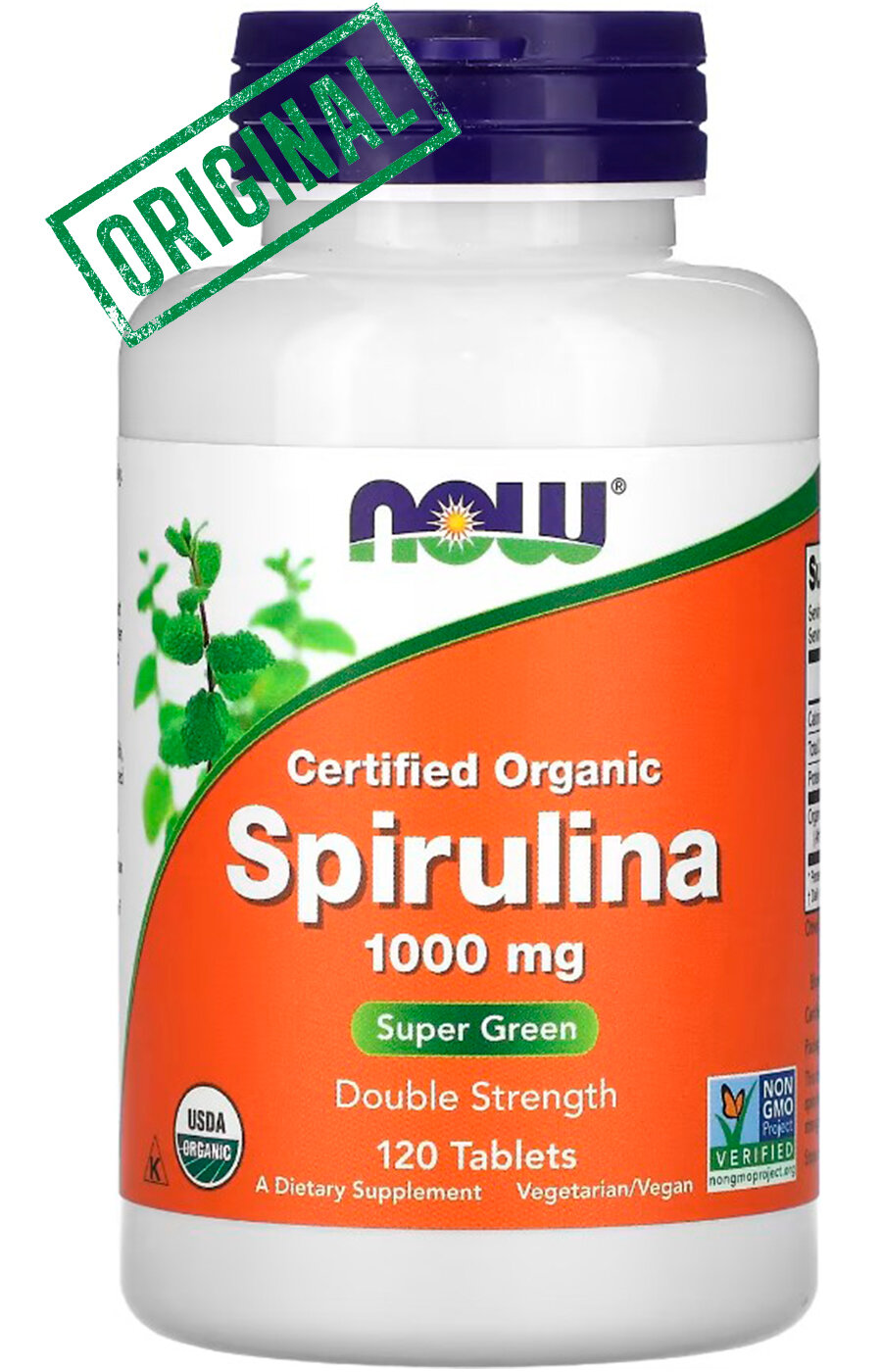 NOW, Certified organic Spirulina, спирулина, двойная сила действия, 1000 мг, 120 шт.