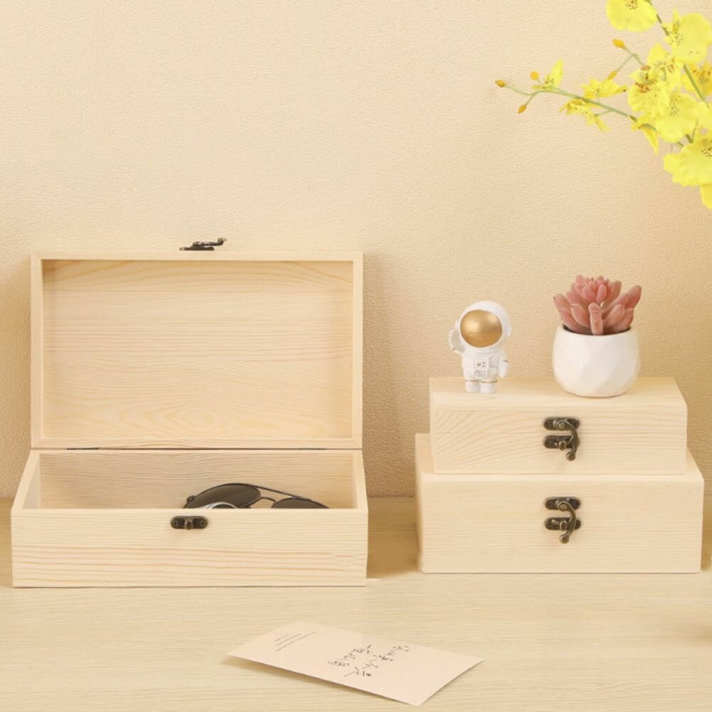 Подарочная деревянная коробка из сосны для украшений и DIY проектов, прочная и долговечная, с надежной крышкой, идеально подходит для хранения и подарков