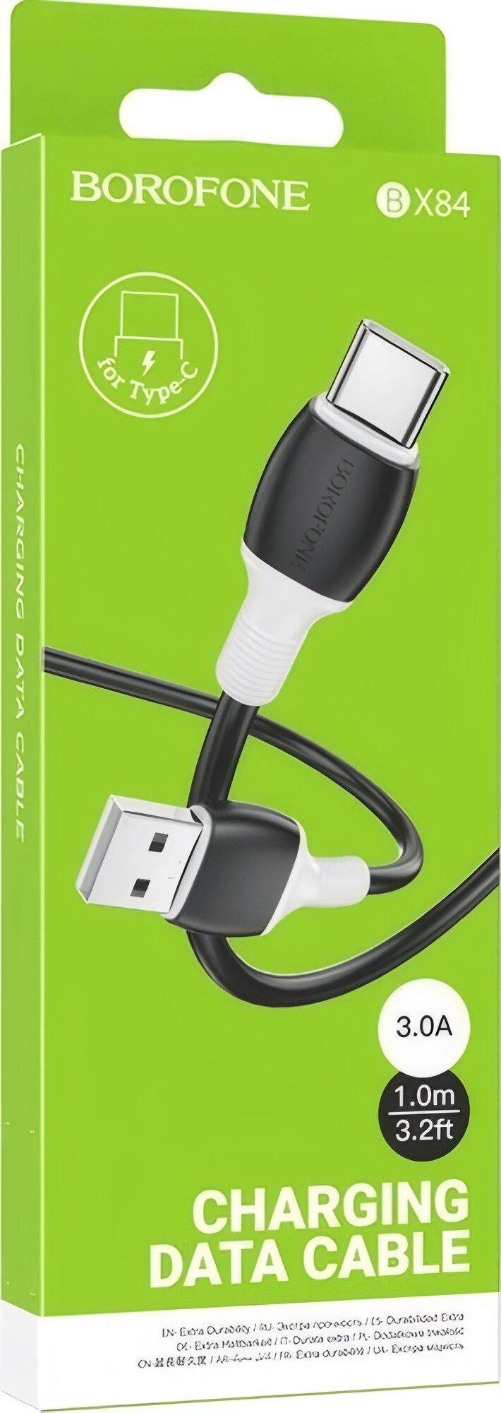 Кабель USB - TypeC (для Android) BOROFONE BX84 3А черный 1м (00040)