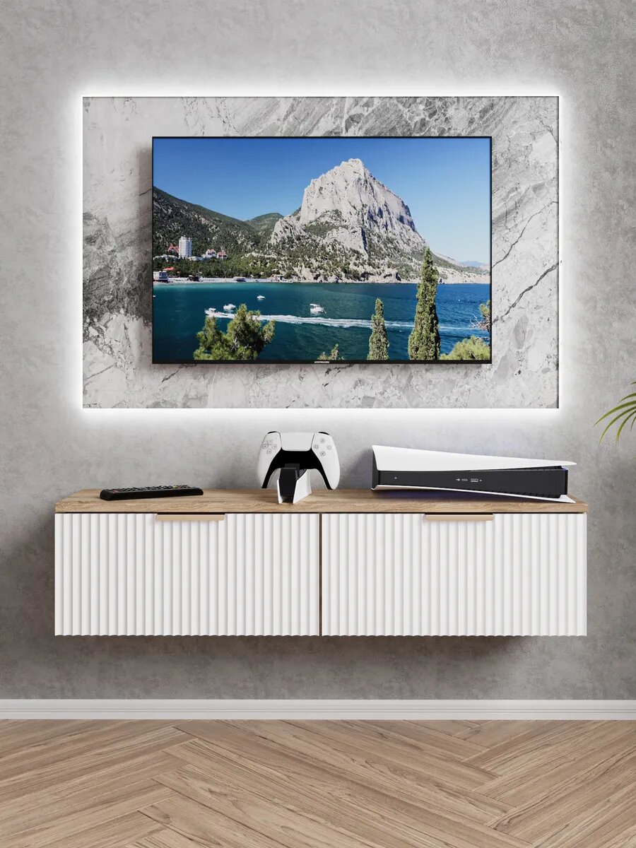 Подвесная тумба МФ ООО "Волна", ЛДСП, МДФ, 2 ящика, настенная, белая/дуб сонома