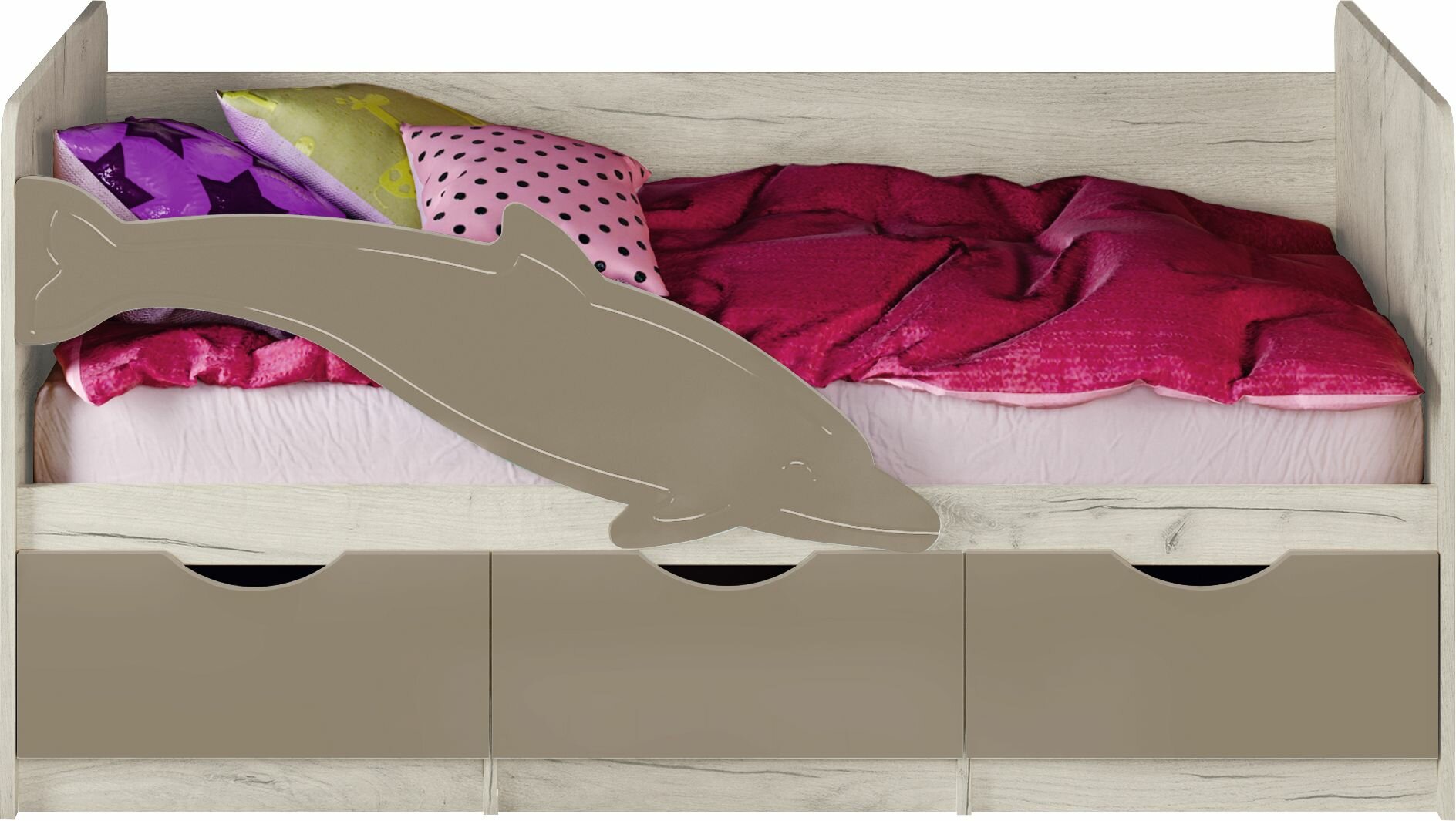 Кровать Дельфин №1 1,6*0,8м (Шарли Мокко/Дуб Крафт Белый) (Миф)