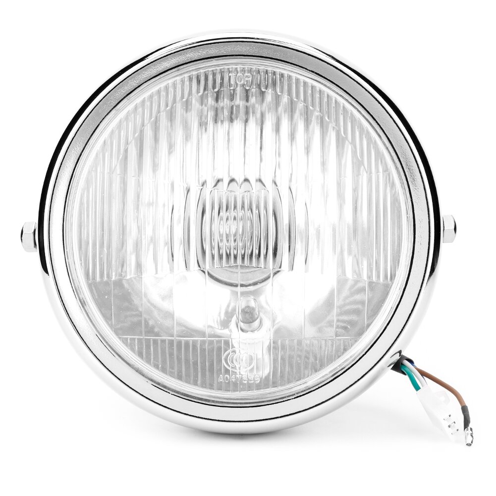 Универсальный мотоцикл ретро -серебряный серебряный оболочка белая линза Передний фары для GN125