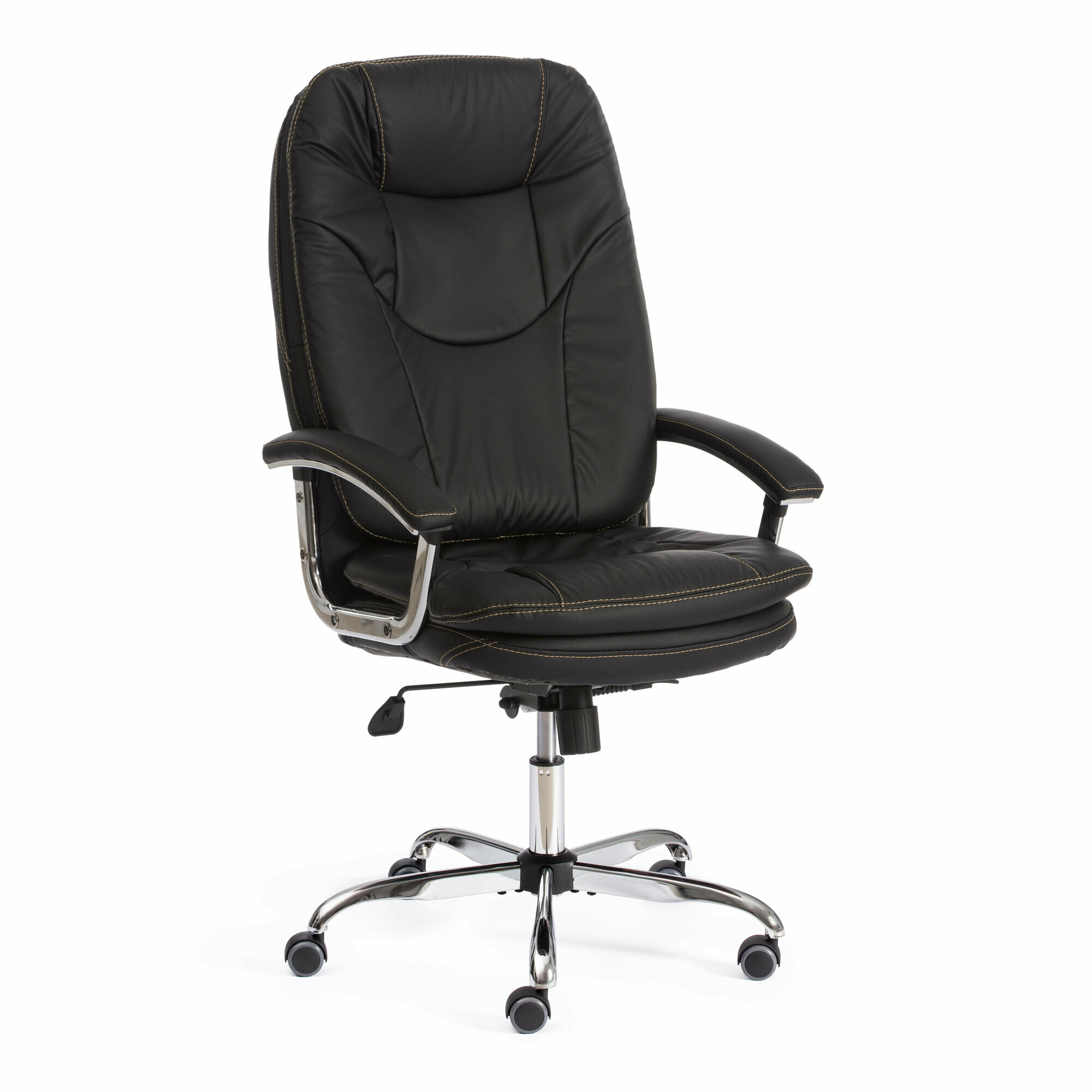 Офисное кресло для руководителя TetChair, экокожа, черное, хромированная крестовина, до 120 кг