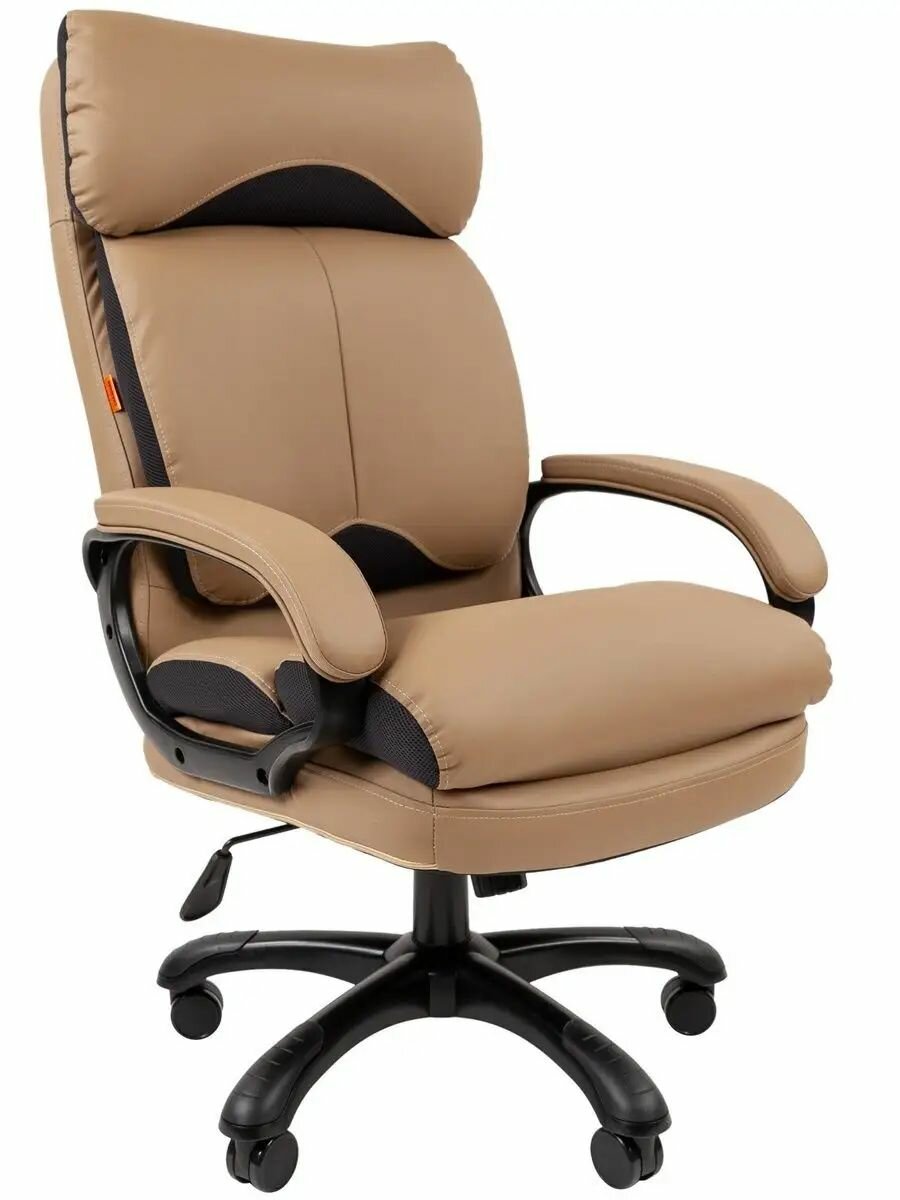 Кресло руководителя CHAIRMAN 505, офисное, экокожа, бежевое, мягкие подлокотники, регулировка высоты с подголовником