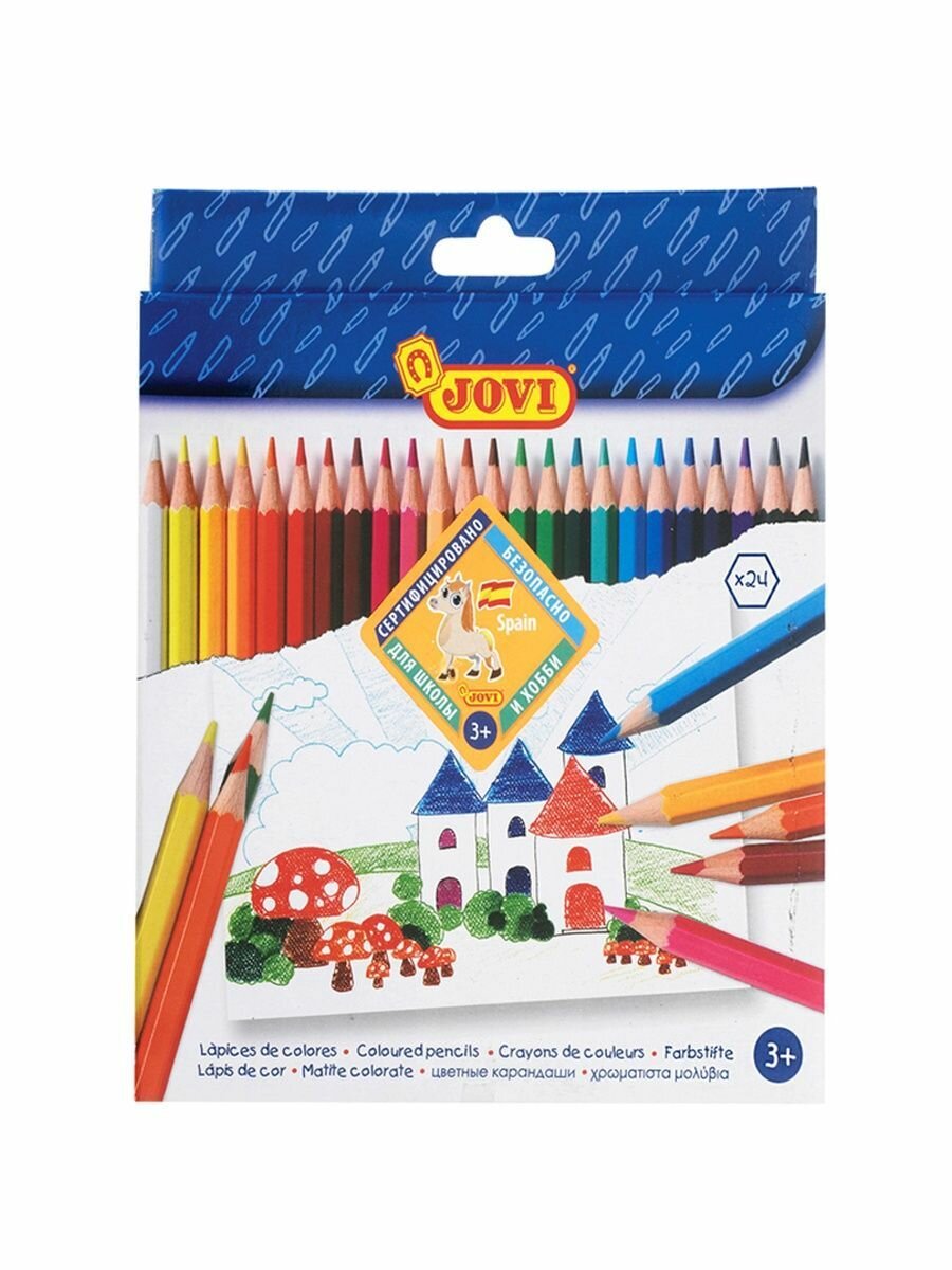 Карандаши цветные JOVI, 24цв, заточен, картон, европодвес, 730/24