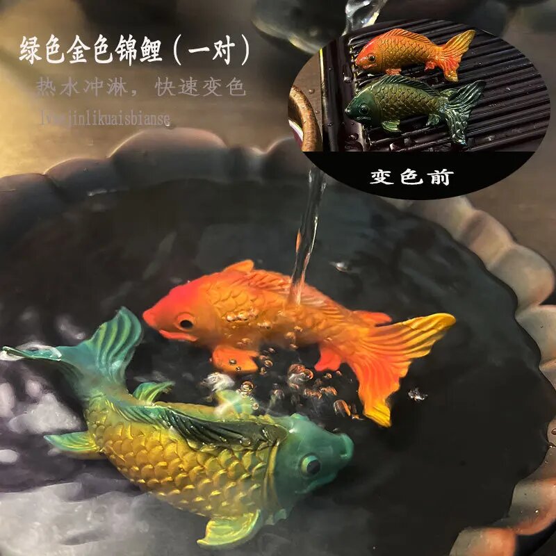 Цвет меняющий чайный талисман карп кои 2pcs gold with green