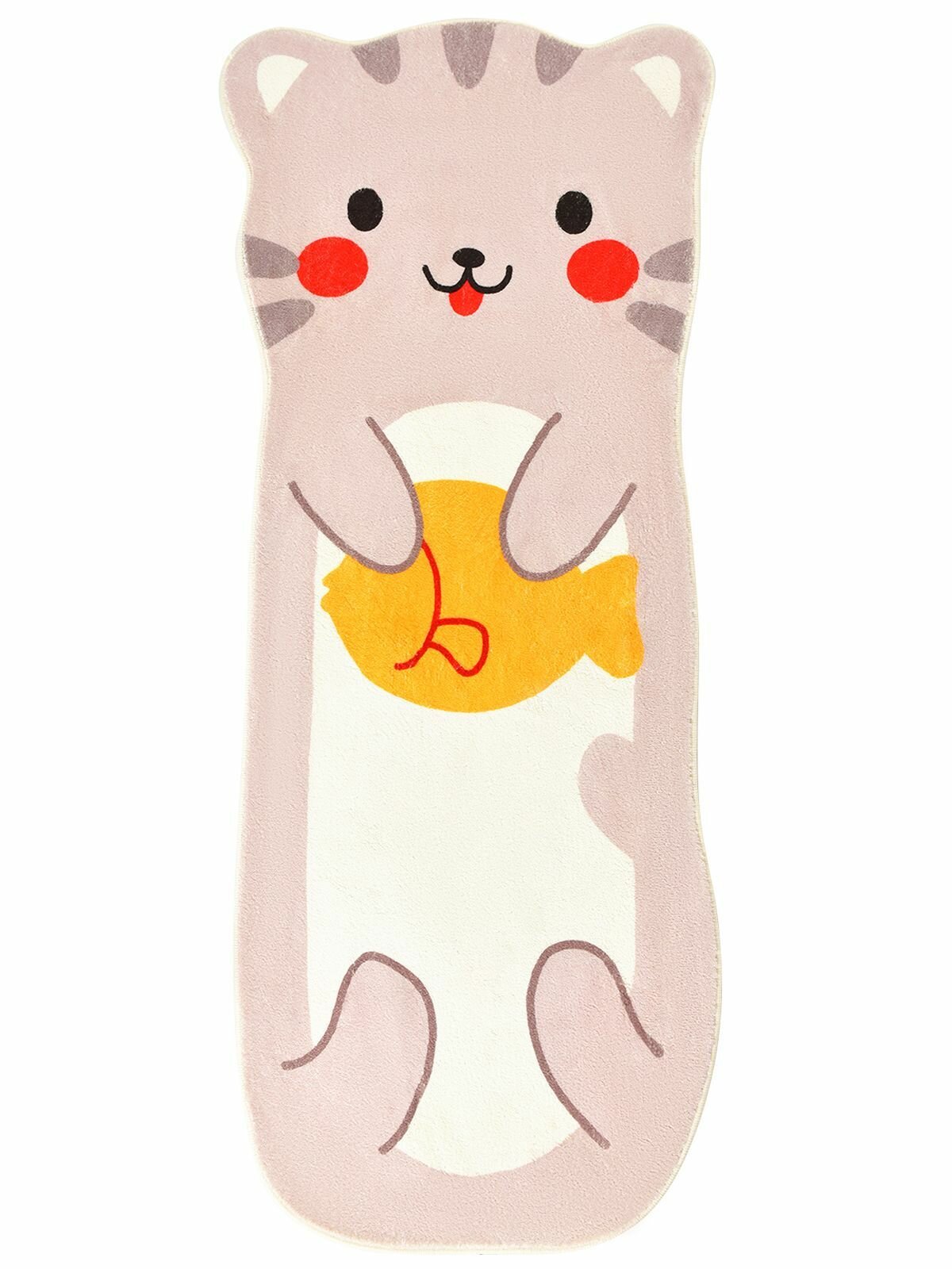 Коврик котик с рыбой 120*50 см, комнатный детский ковер, прикроватный в спальню, мягкий плюшевый противоскользящий, в ванную, на кухню, в комнату, балкон, овальный маленький для девочки