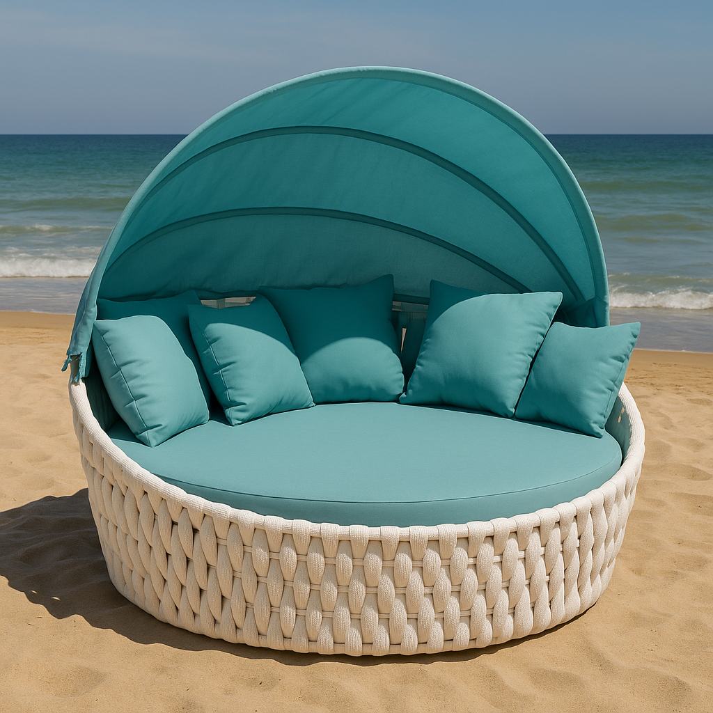 Круглый садово-пляжный шезлонг Tagliamento Samui, с крышей, Ø 180 см, бирюзовый