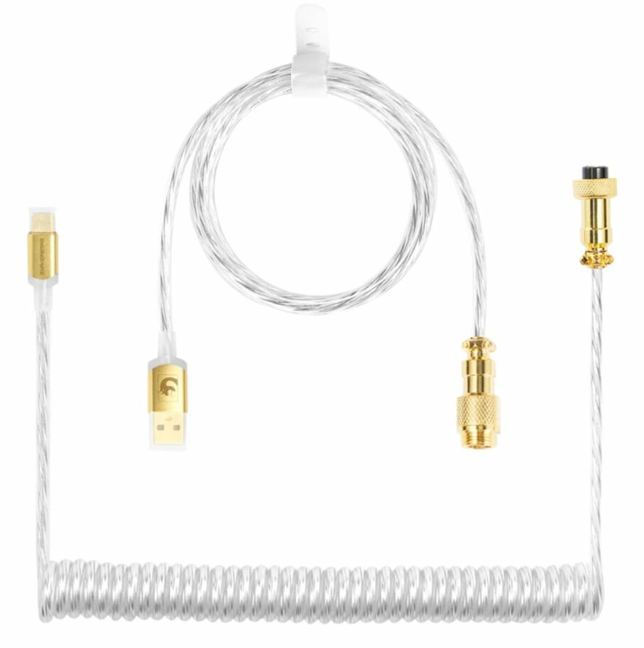 Кастомный Кабель Авитор MAMBASNAKE C02 со стержнем - провод спиральный разъём GX16 Aviator для игровой клавиатуры type-c, прозрачный