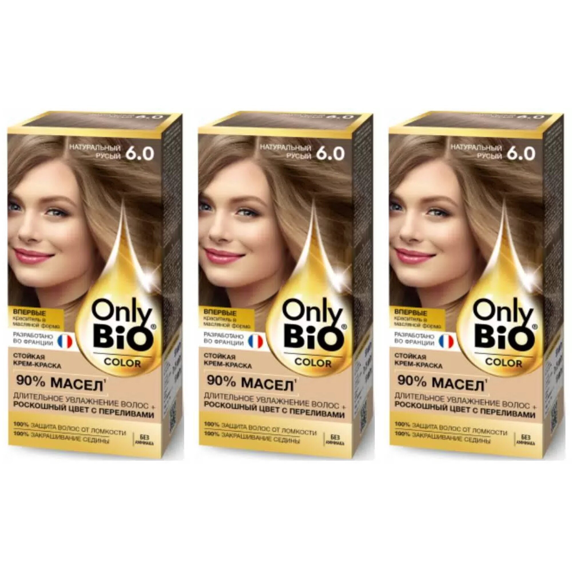 Краска для волос фитокосметик, Кремовая, стойкая, Only Bio color, тон 6.0 Натуральный русый, 115 мл, 3 шт